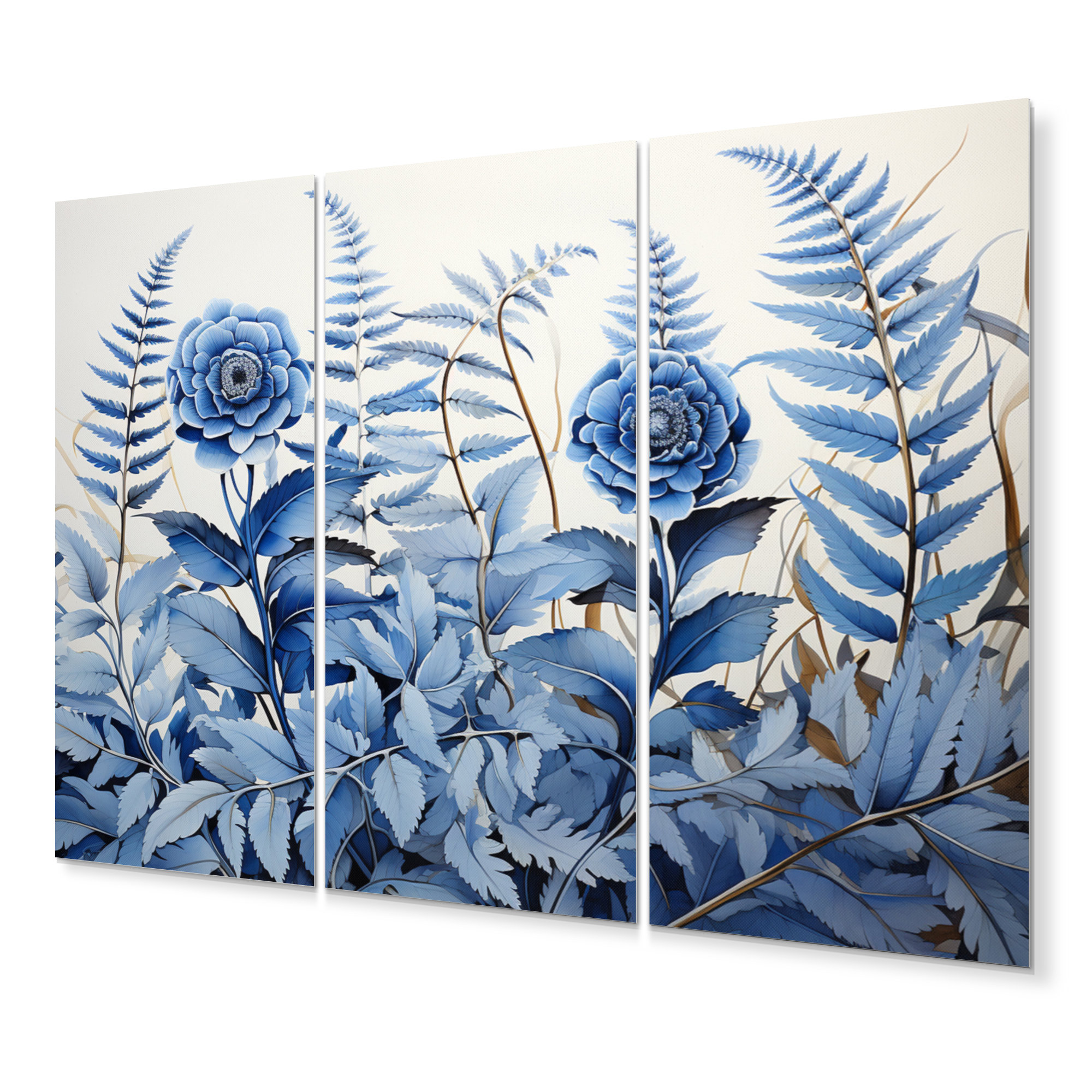 Design Art Blue Ferns Cobalt Serenade I - Floral Metal Wall Art Set ...