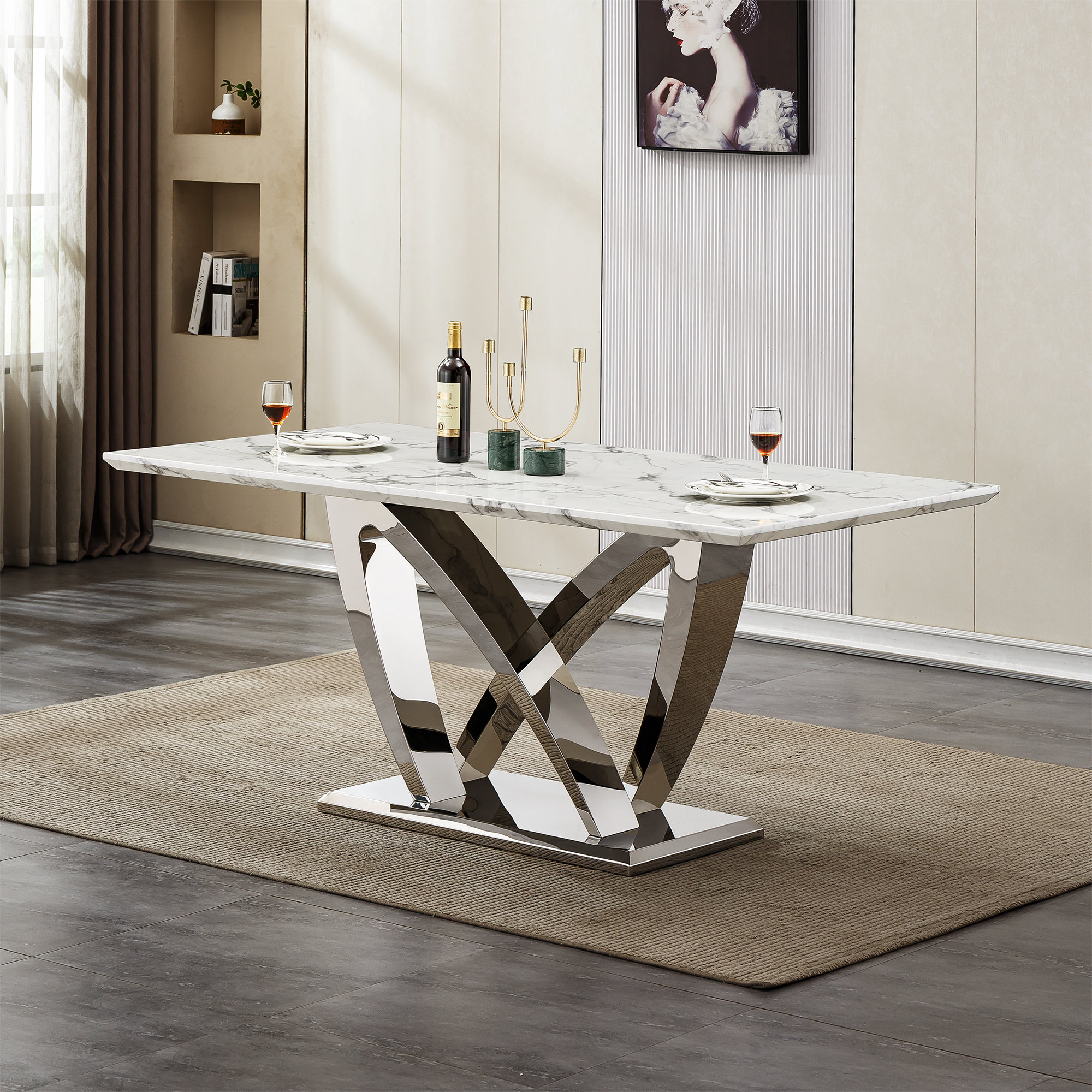 Wade Logan Zivella 70" Modern Glam Rectangle Dining Table With Faux ...