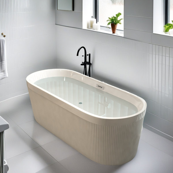 Livaca Oval Freestanding Bathtub, Acrylic Soaking Tub With Vertical ...