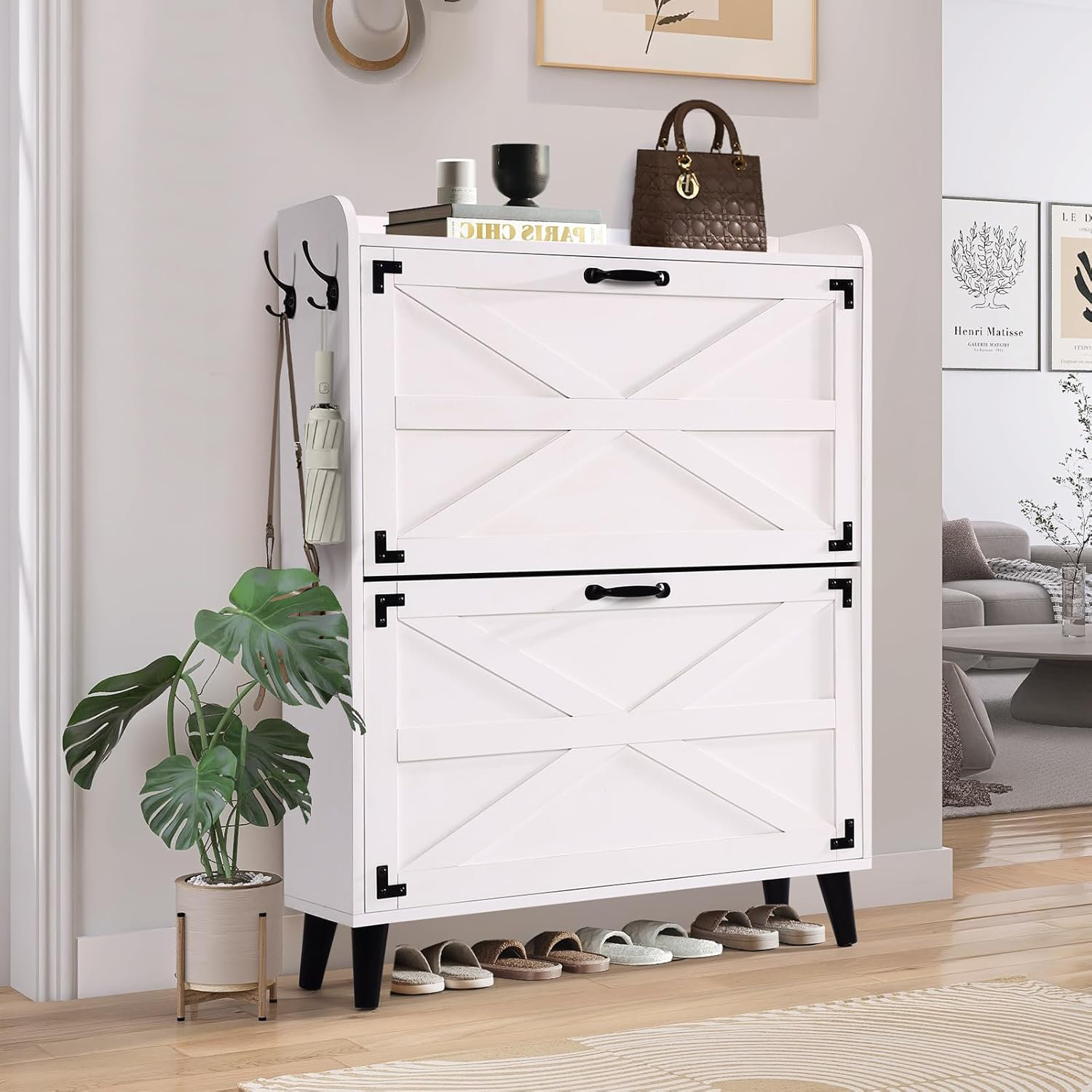 Gracie Oaks 16-24 Pairs Shoe Storage Cabinet with 2 Flip Drawers, 2 ...