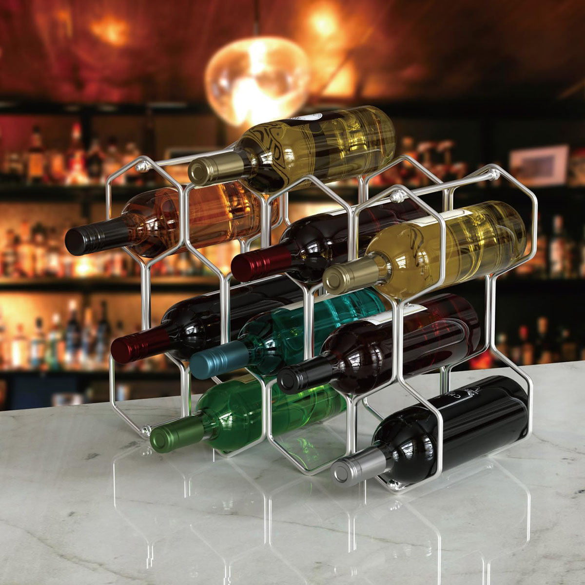 Ivy Bronx Countertop Wine Rack, 14-Bottle Modern Freestanding Metal ...