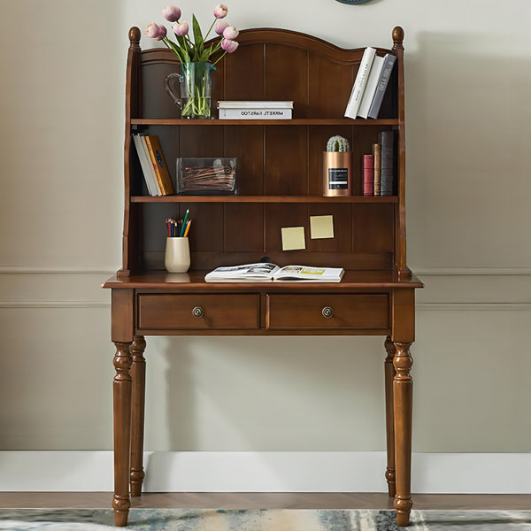 Canora Grey 39.37"W Brown Rectangular Solid Wood Desk,2-drawers,2-level ...