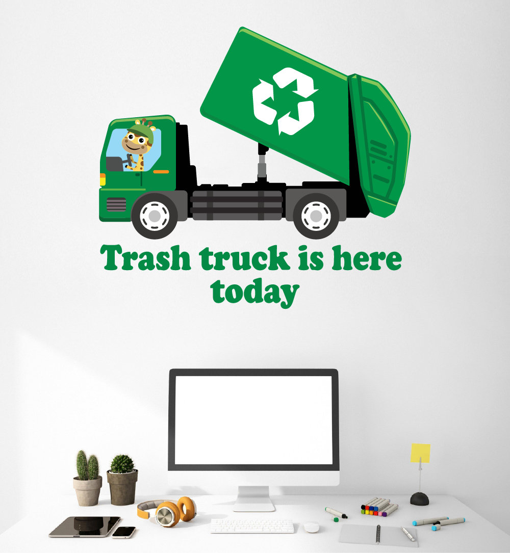 Zoomie Kids Garbage Truck with Giraffe Driver Wall Decal | Wayfair