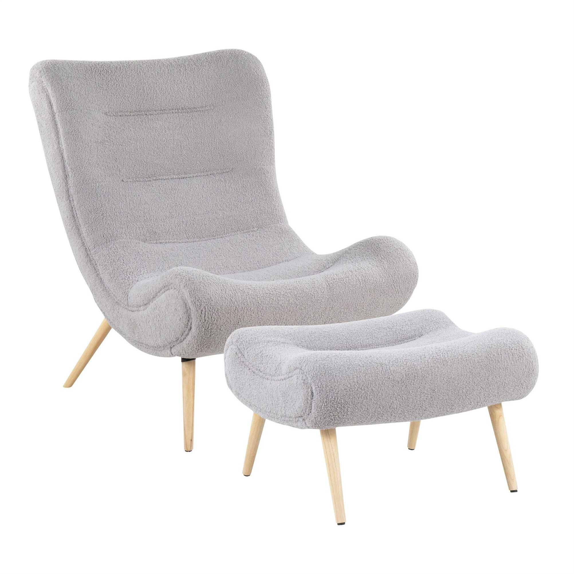 Ivy Bronx Cloud Contemporary Chair In Natural And Gray With Ottoman ...