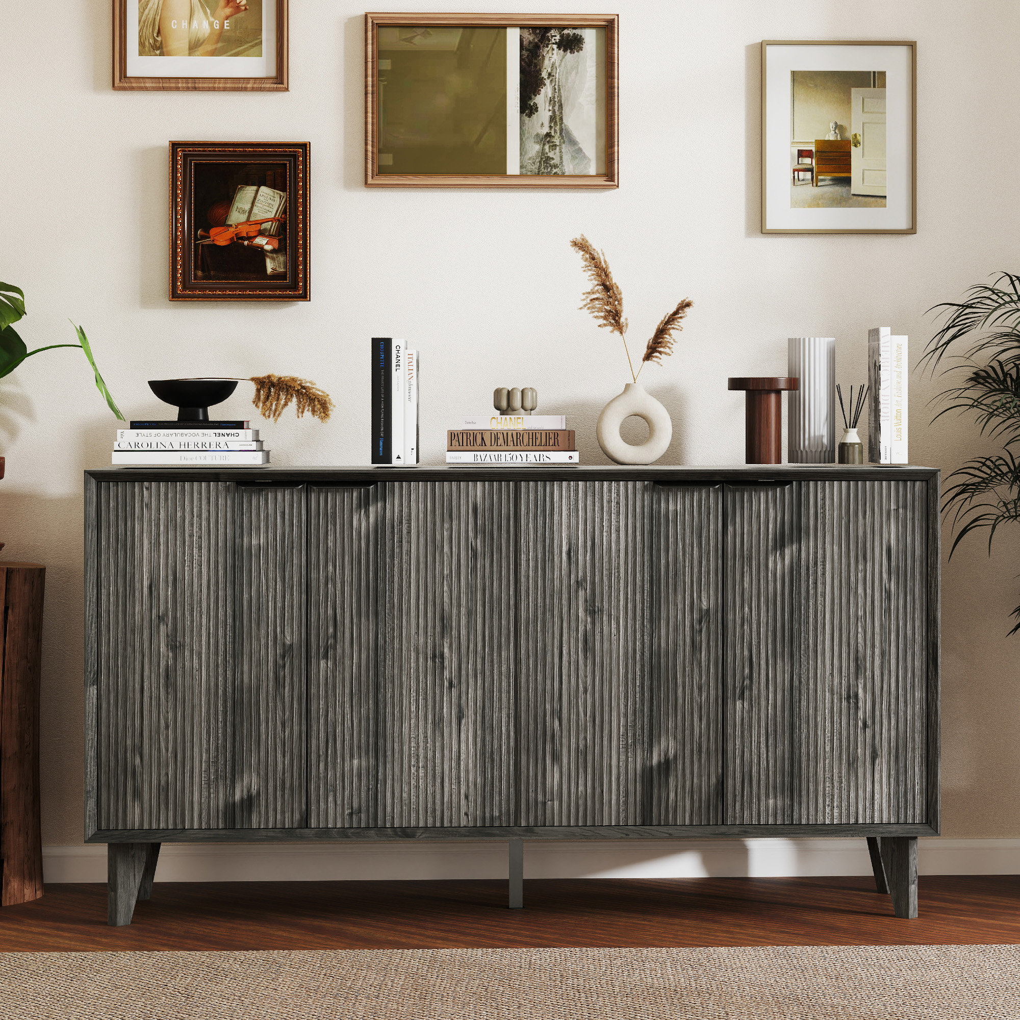 Gracie Oaks 59" Sideboard Buffet with Adjustable Shelves and Solid Wood ...