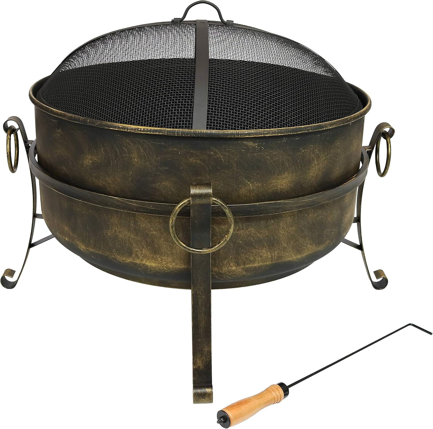 ENDOSTO 24-Inch Cauldron Style Outdoor Fire Pit Bowl with Spark Screen ...