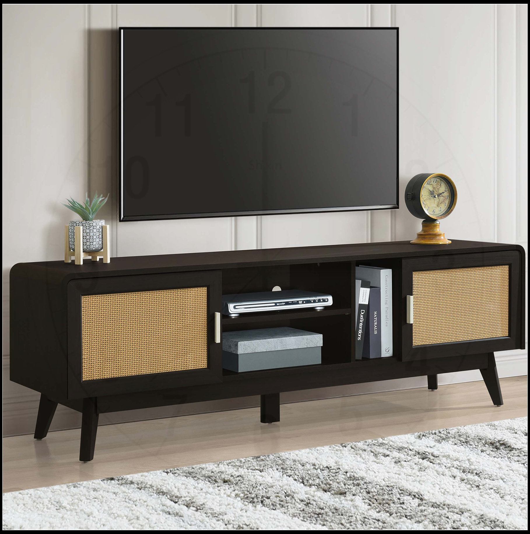 Bay Isle Home™ Stylish and Functional Dark Rattan TV Stand with Storage ...