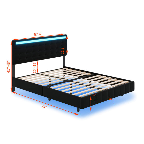 Kunpeng Full Size Floating Bed Frame with LED Lights and USB Charging ...