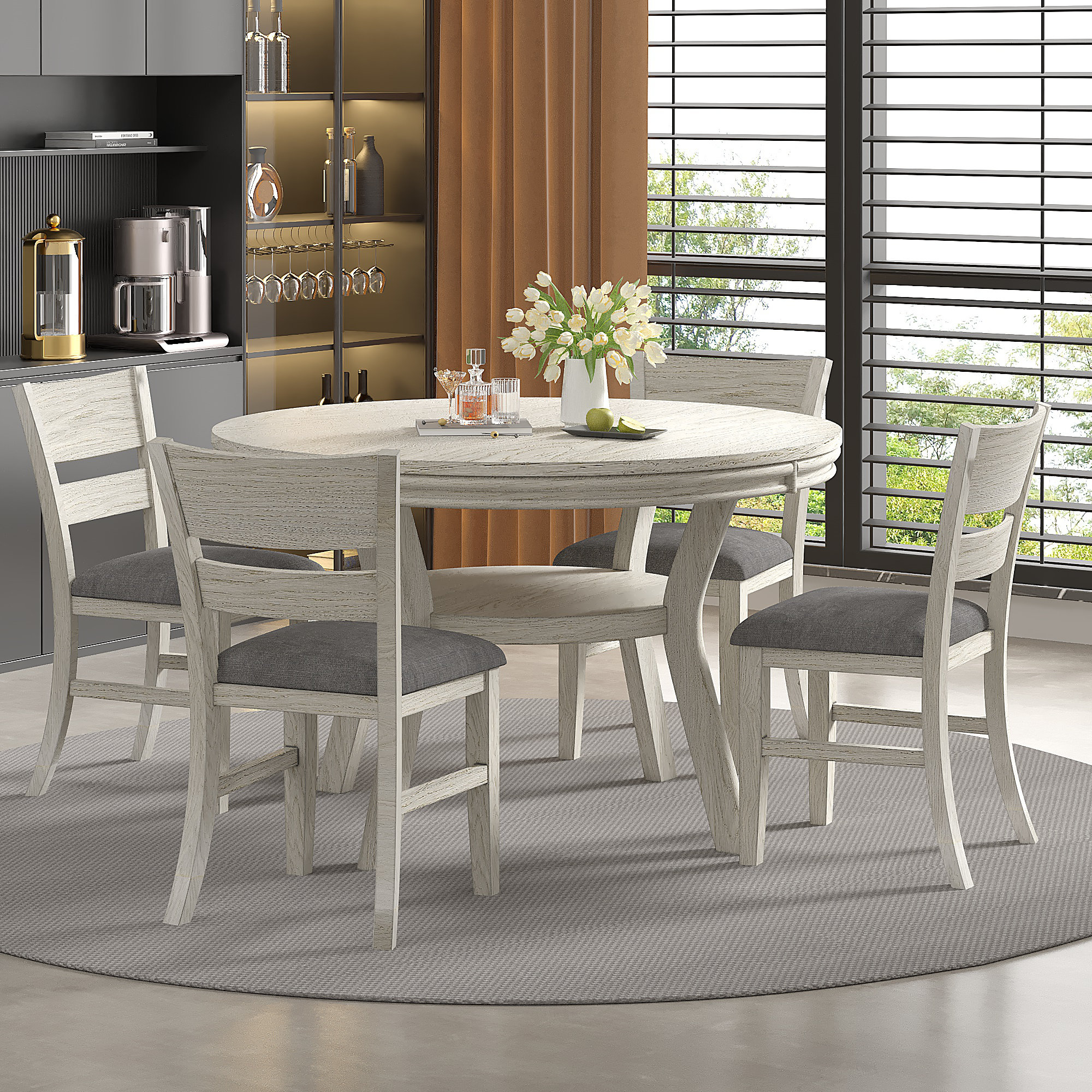 Vecelo Solid Wood Dining Table Set For 4, Farmhouse Kitchen Table Set ...