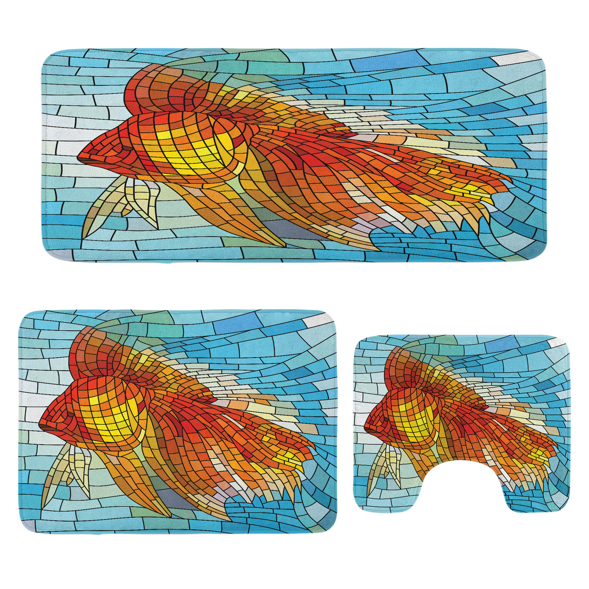 East Urban Home Fish Bathroom Rug Set 3 Pieces U-Shape & Rectangle Mats ...