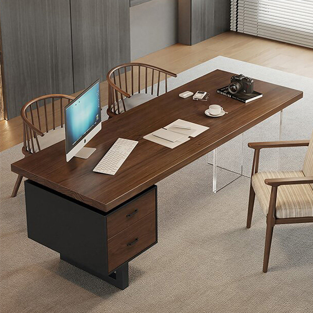 Furnire Lewi Walnut Rectangular Solid Wood Desks | Wayfair