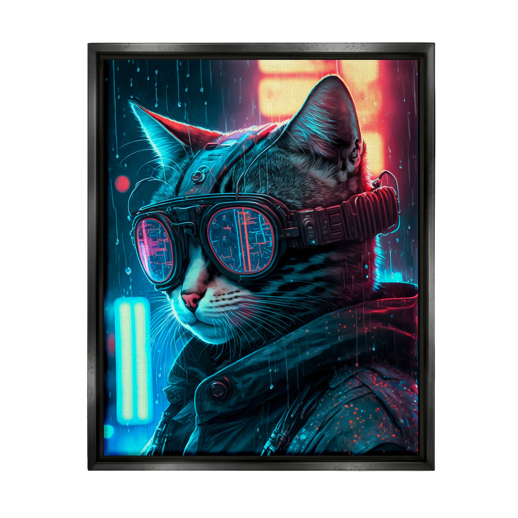 Trinx Cybercat Futuristic Animal Goggles Framed Floater Canvas Wall Art ...