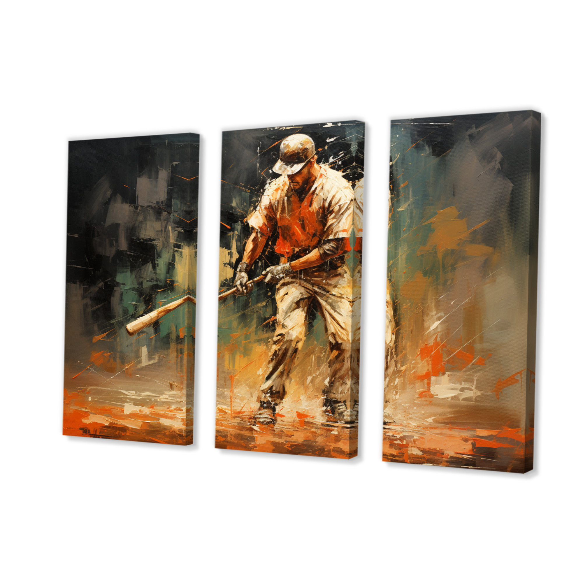 Red Barrel Studio® Baseball Abstract Infield On Canvas 3 Pieces Print ...