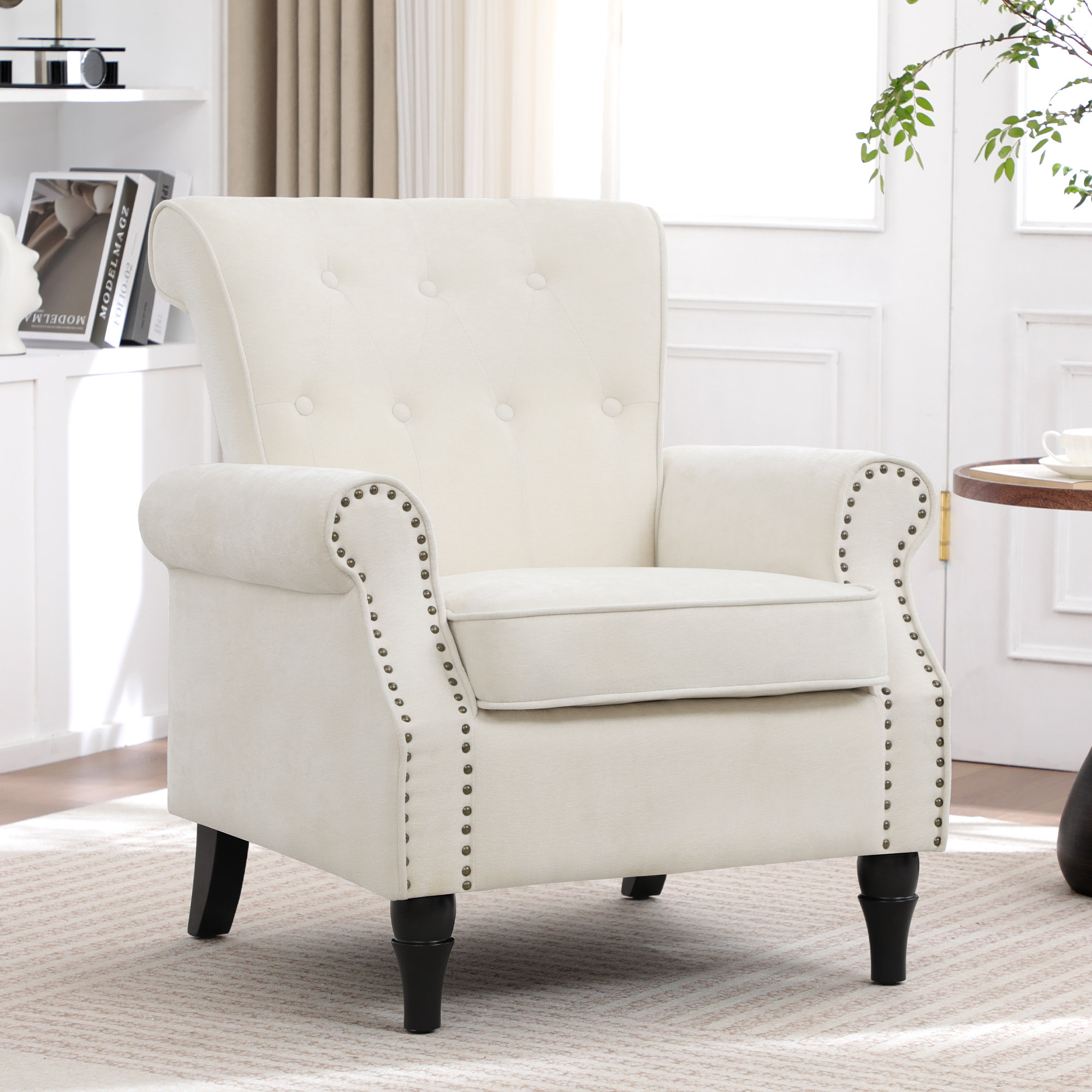 Red Barrel Studio Button-tufted small wingback accent chair featuring ...