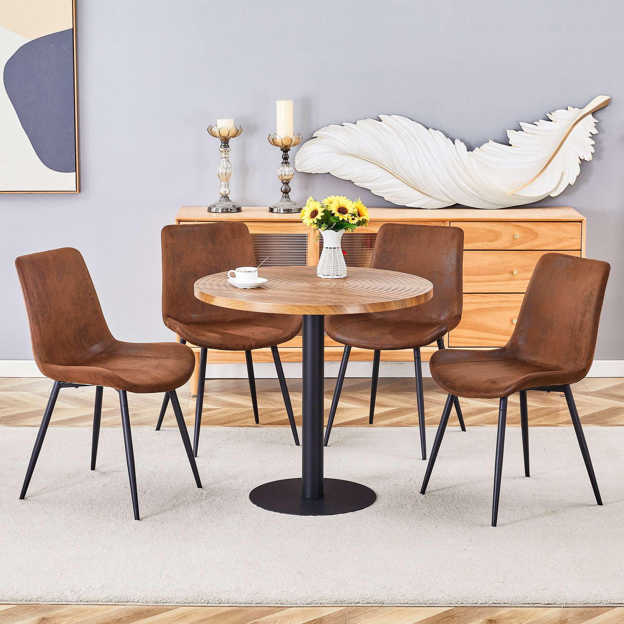 Latitude Run® -inch Round Dining Table With Dark Wood Grain Texture And ...