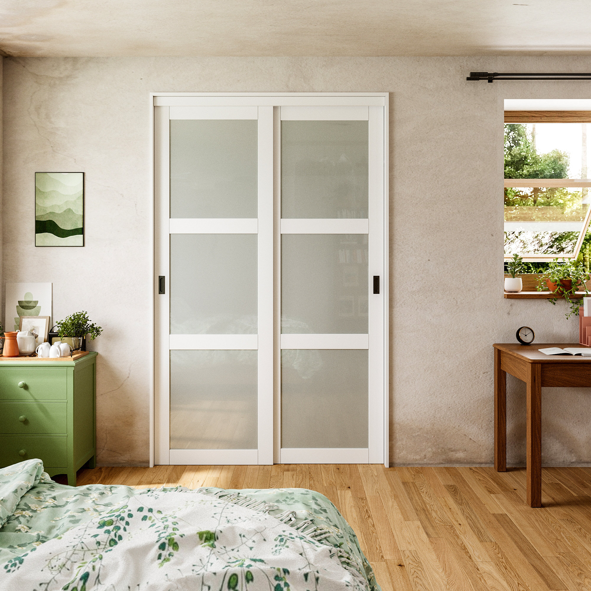 Home Worthy 96"H Full-Assembled 3-Lite Primed Frosted Closet Sliding ...