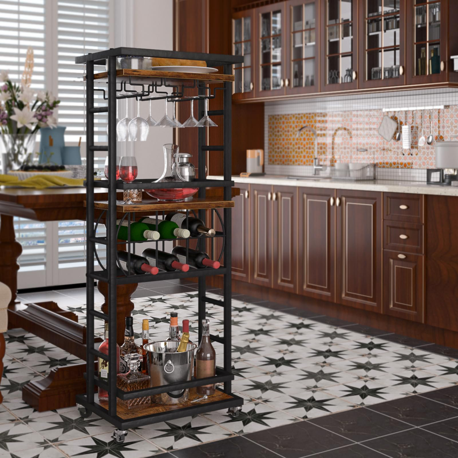 17 Stories 4 Tier Bar Cart For Home With Wheels, Wine Rack And Glass ...