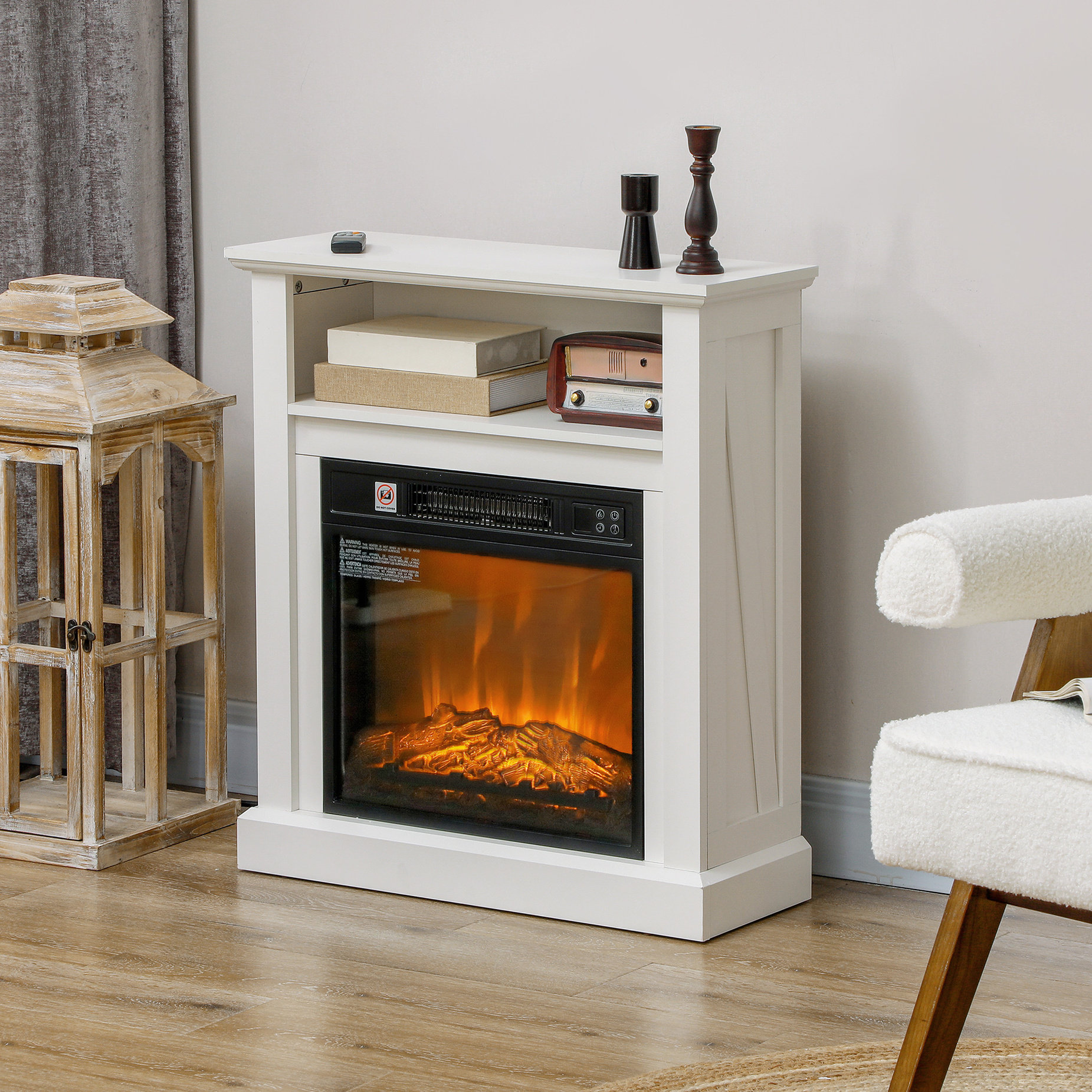 Ebern Designs 27" Electric Fireplace Heater - 1400W, White Realistic ...