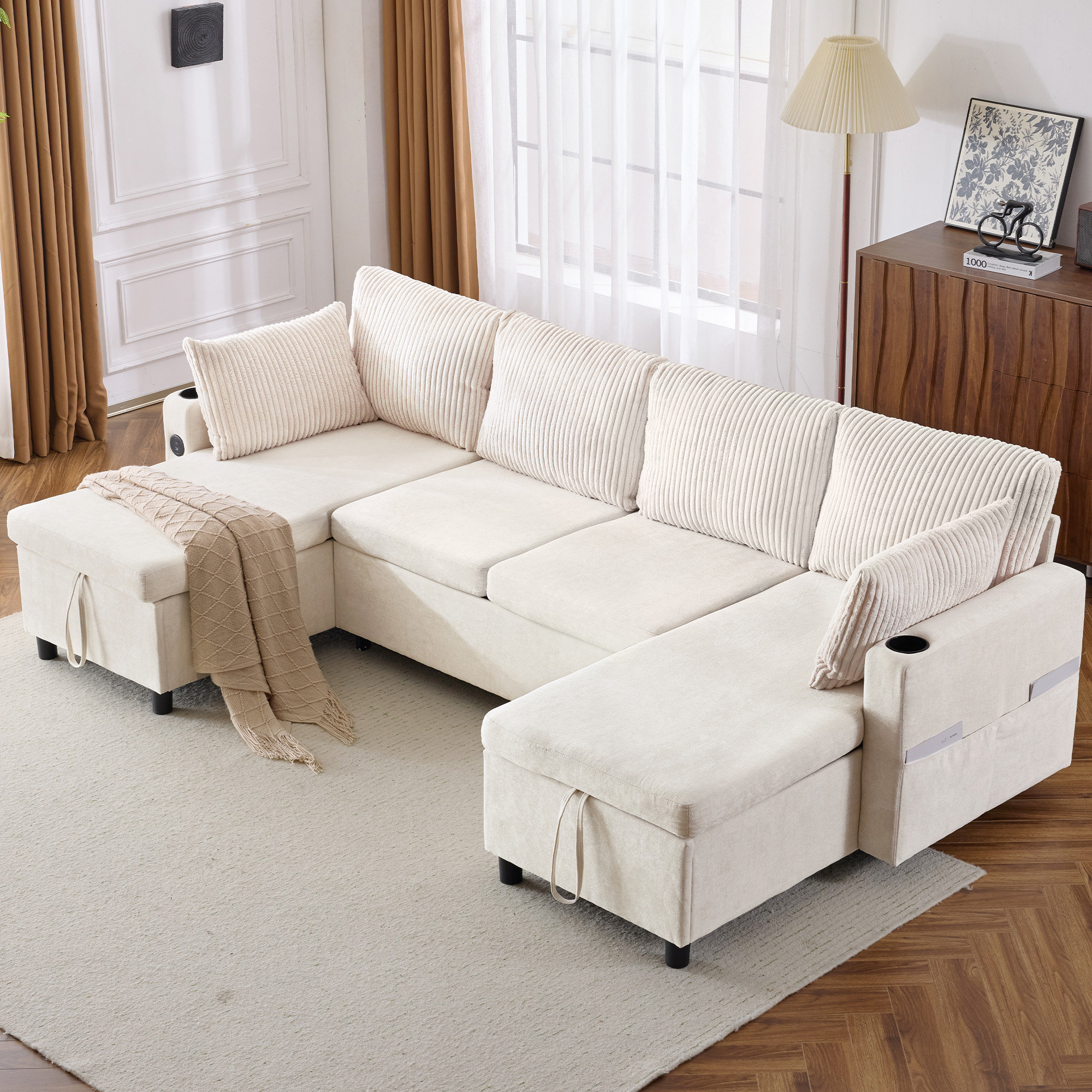 Hokku Designs Sectional Sofa Pull-Out Sofa Bed Versatile Sofa Sleeper With Large Storage Space ...