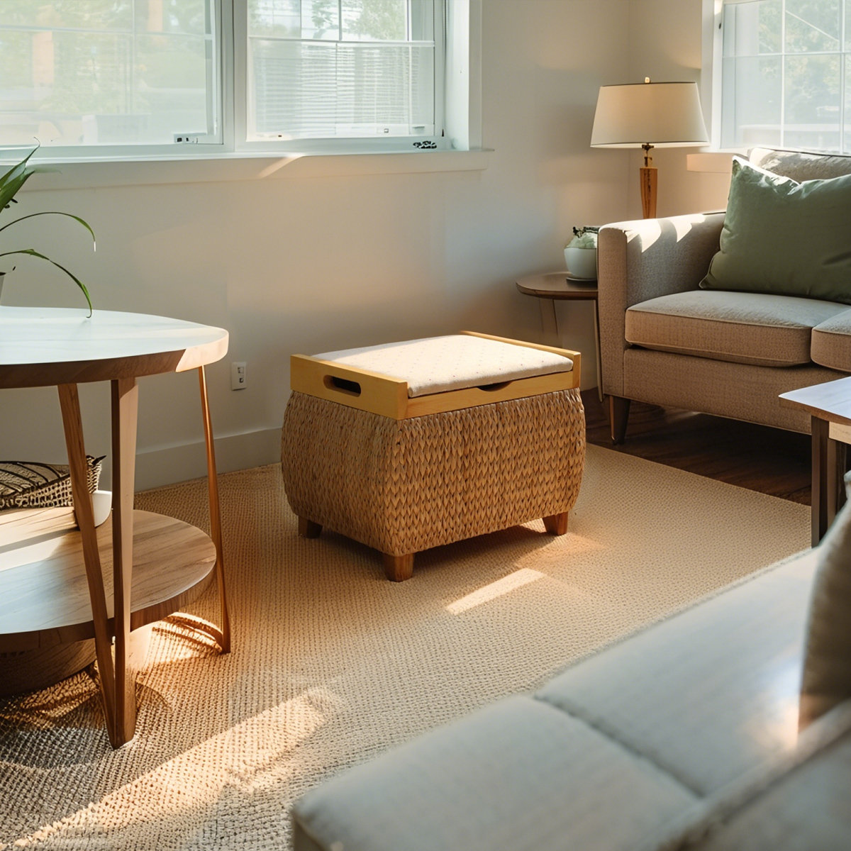 August Grove® Modern Rustic Storage Footstool - Solid Wood with Woven ...