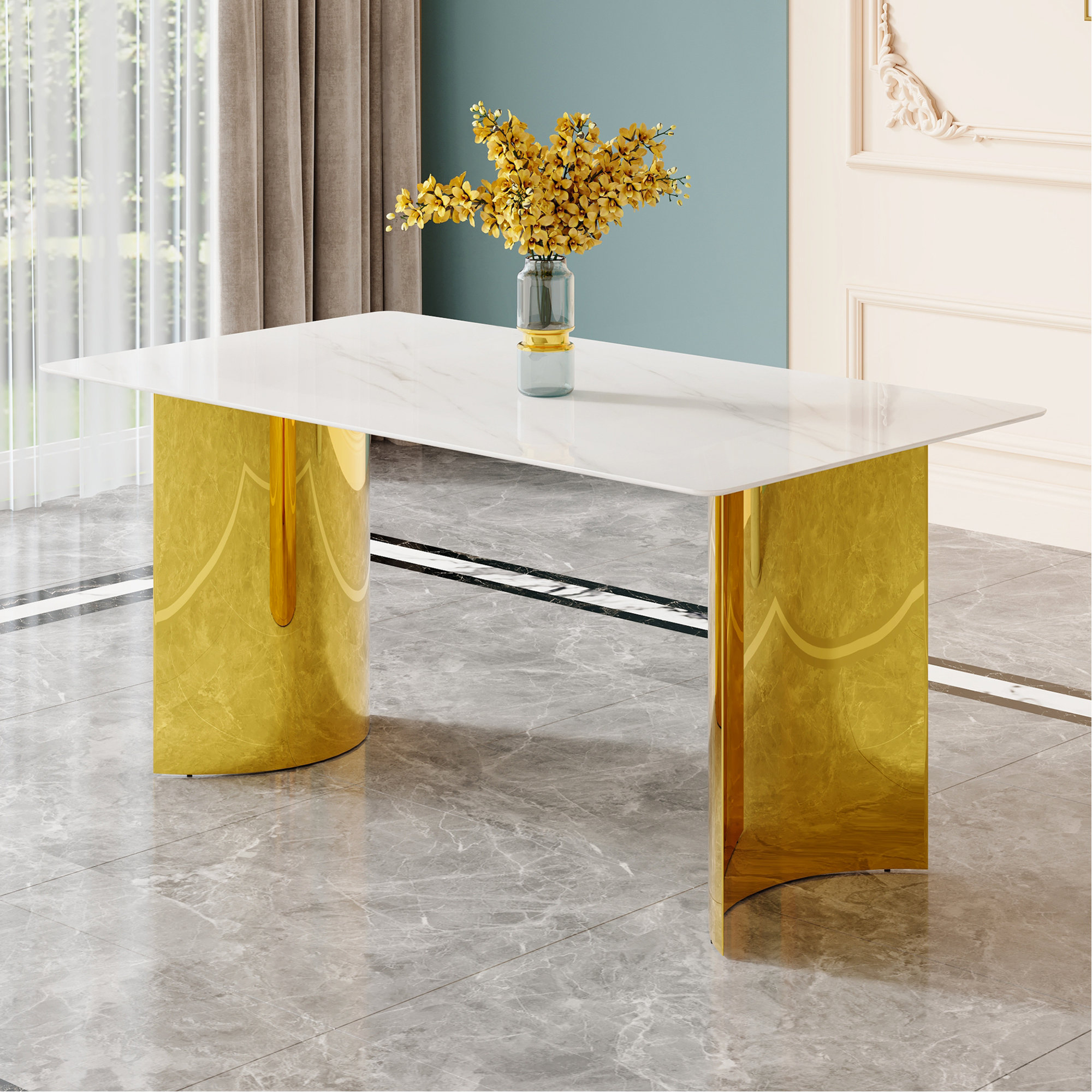 Mercer41 Modern Minimalist Dining Table. Imitation Marble Glass Sticker ...