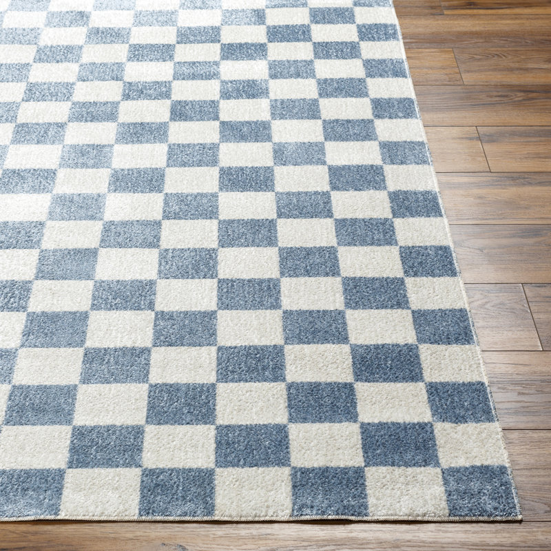 Gracie Oaks Jules Checkered Denim Area Rug & Reviews | Wayfair