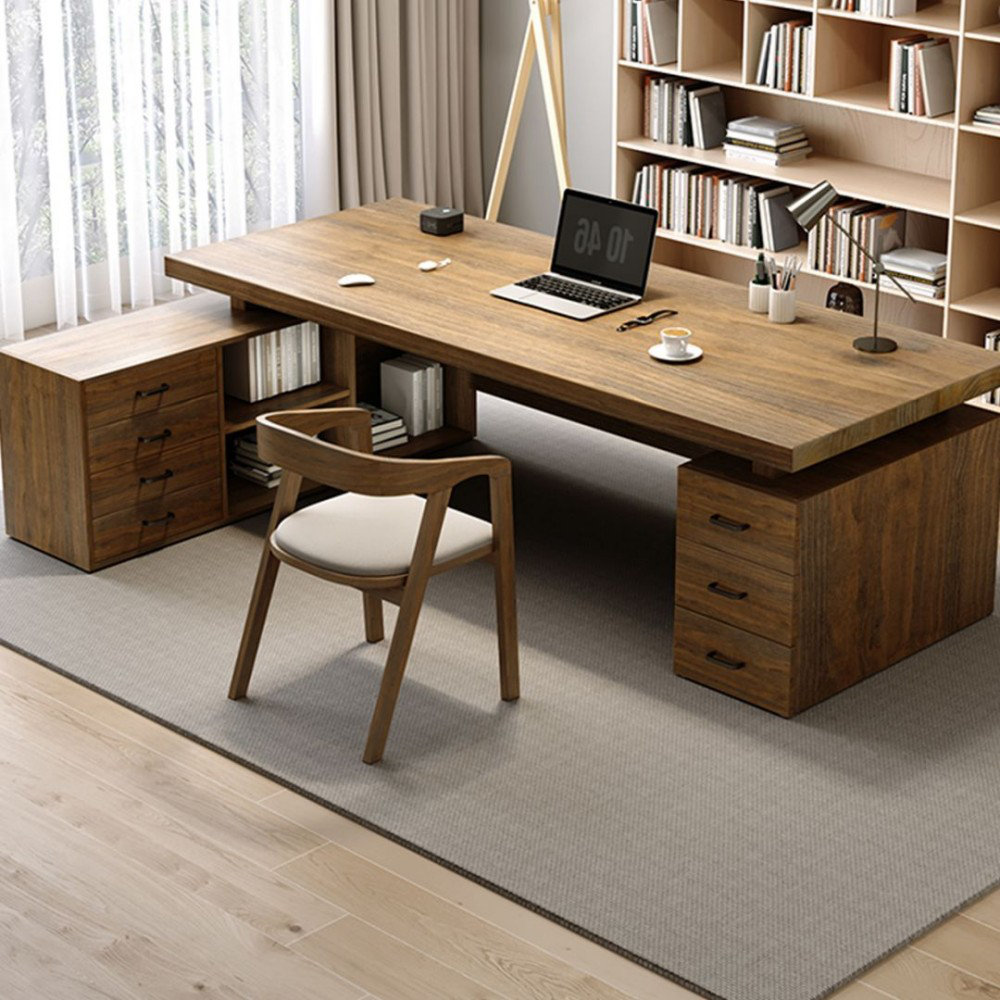 Furnire Lewi Light Walnut Color L-Shaped Solid Wood desks | Wayfair