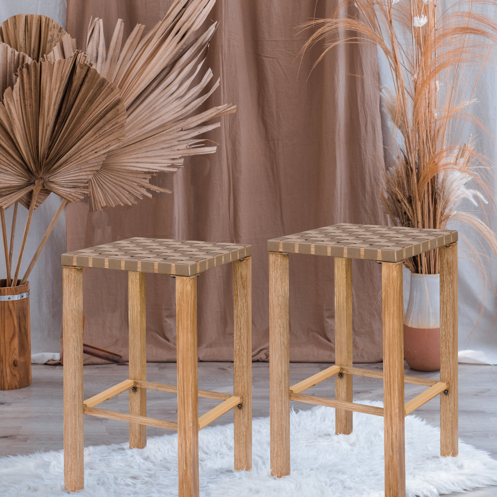 Winston Porter BAR STOOLS IN WOOD GRAIN set of 2 - Wayfair Canada