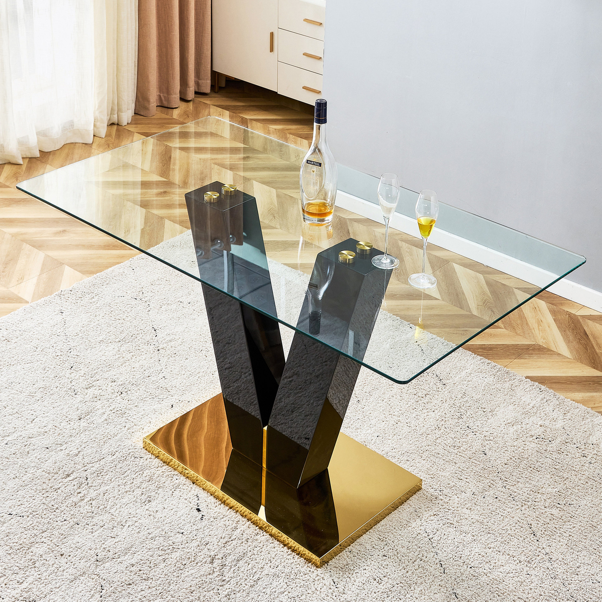 Mercer41 Modern Minimalist Rectangular Glass Dining Table for Kitchen ...