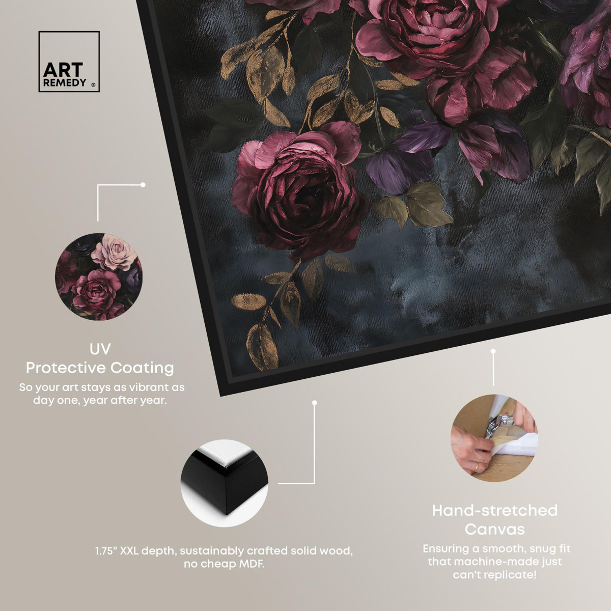 Art Remedy Vintage Dark Roses Canvas Gothic Art Prints by Art Remedy ...