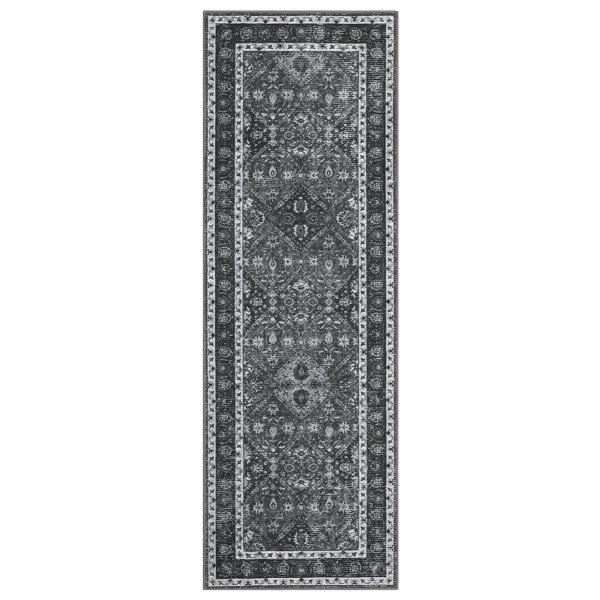 Bungalow Rose Suttle Oriental Machine Washable Rugs Floral Non-Slip Rug ...
