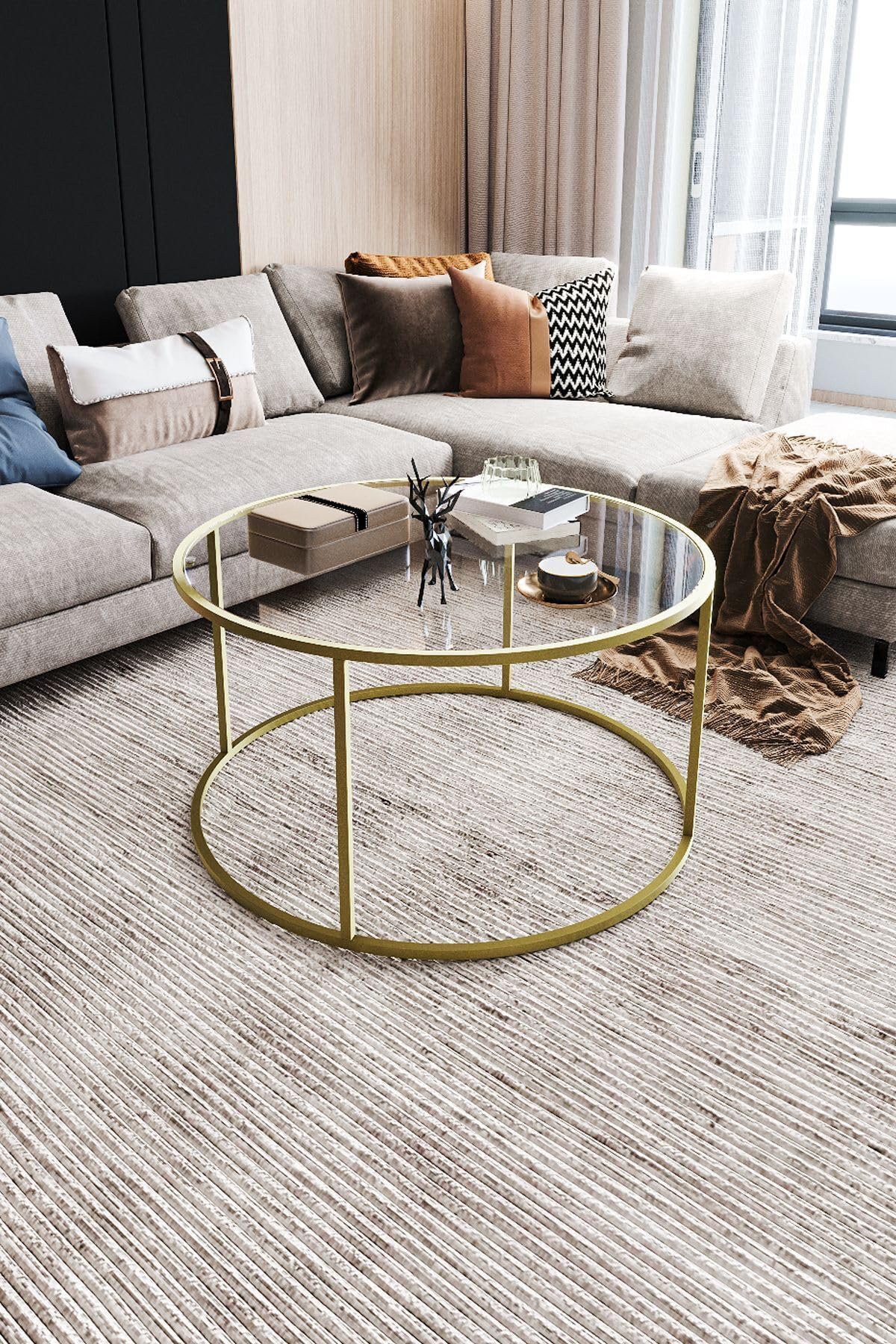 Mercer41 Startis Round Coffee Table 60Cm Black Smoked Tempered Glass ...