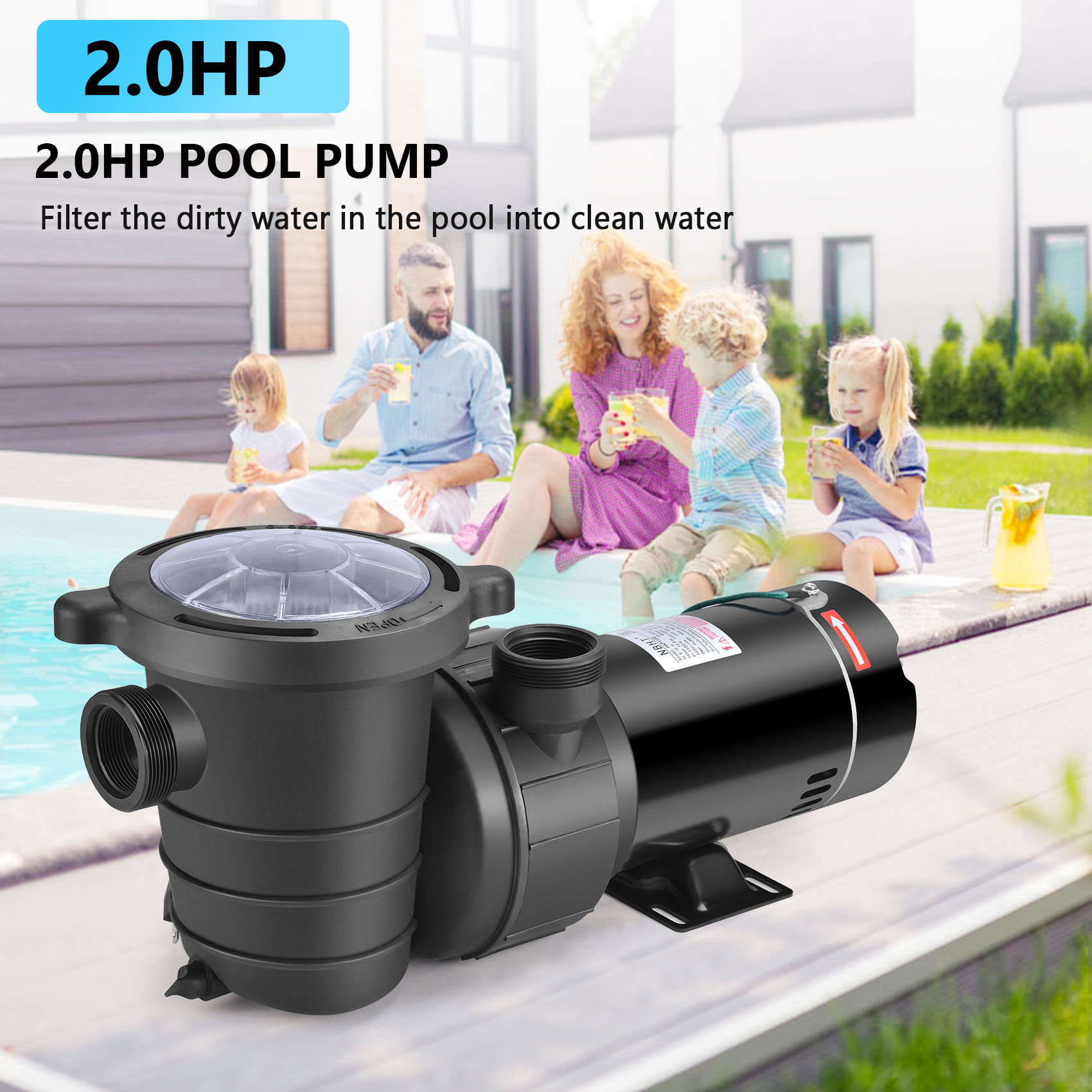 Arlmont & Co. 2 HP 115V High Flow Pool Pump with Strainer Basket ...