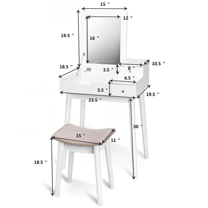 Wrought Studio™ Kieron Vanity Set with Mirror & Reviews | Wayfair