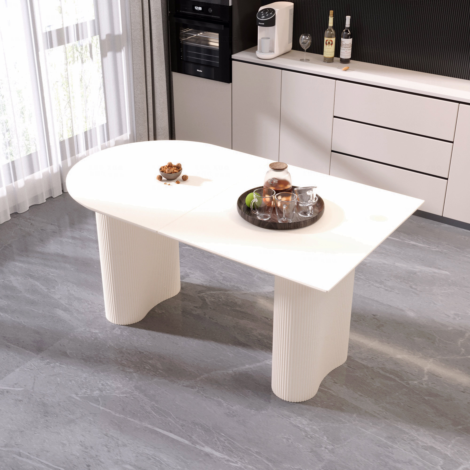 17 Stories 63 "Modern Mdf New Cream Style Dining Table And Irregular ...