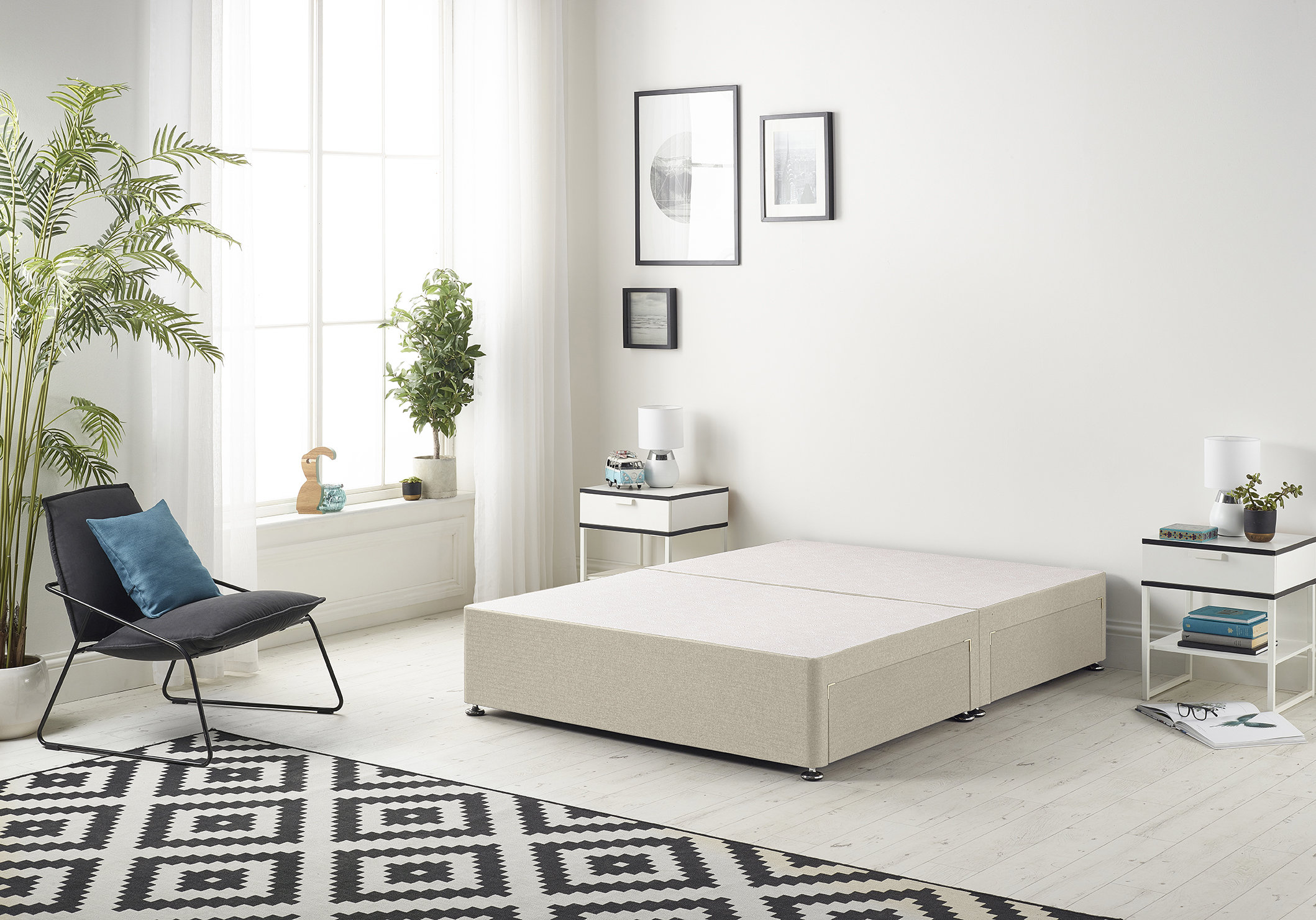 17 Stories Faydra Tweed Fabric Solid Top Divan Bed Frame No Headboard ...