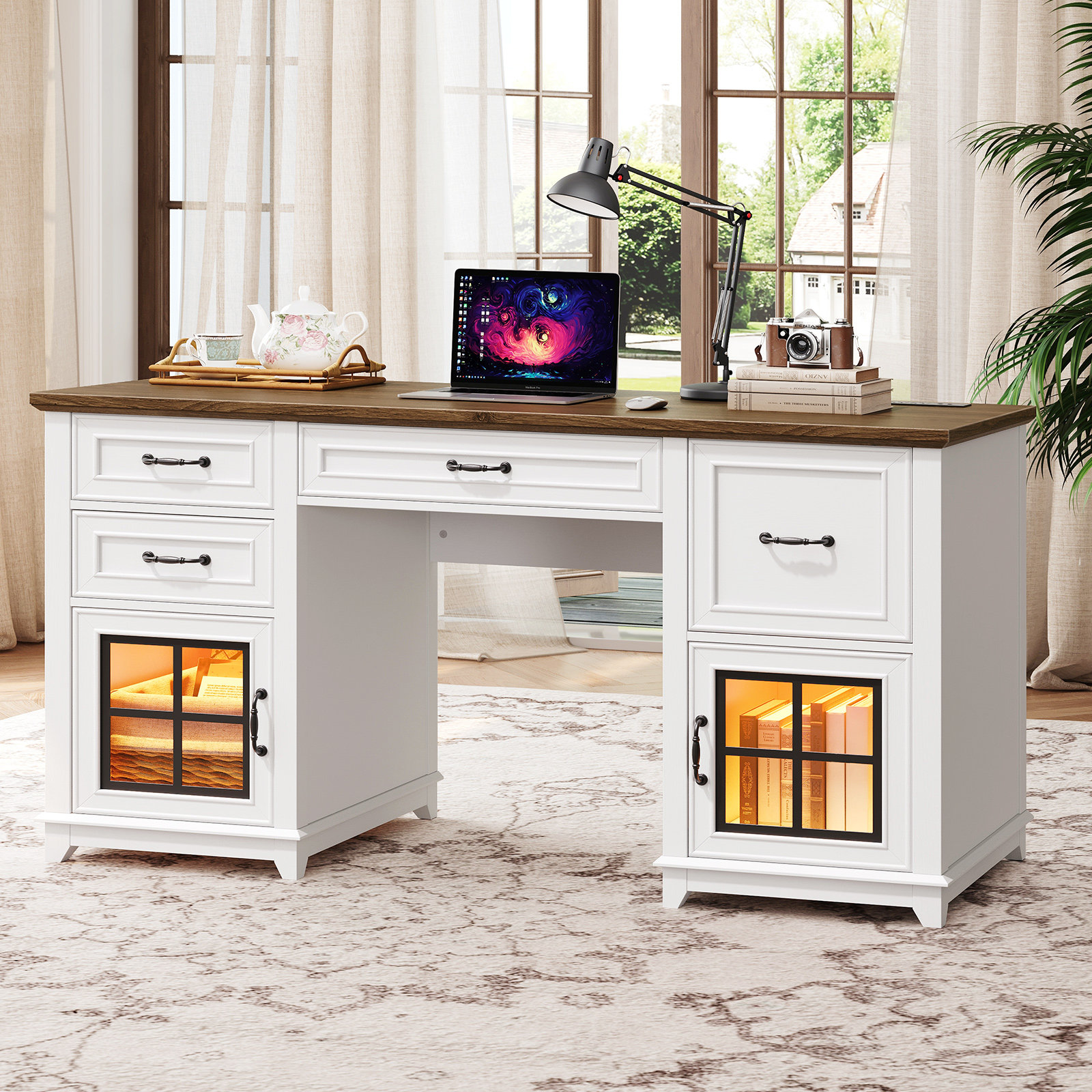 Wrought Studio™ 60" Executive Desk with Drawers, Farmhouse Home Office ...