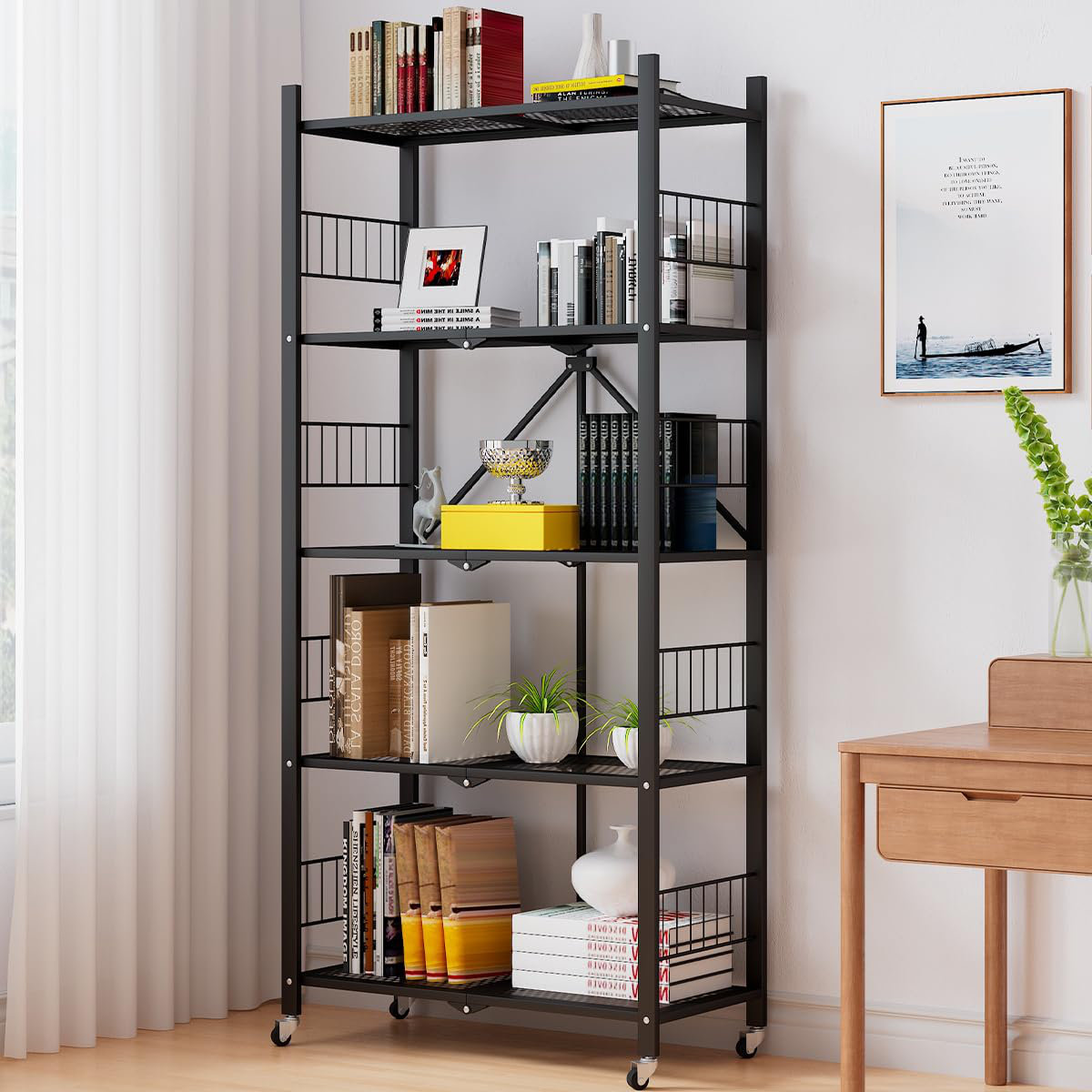 Rebrilliant Moryah Folding Storage Shelve, 5-Tier Metal Collapsible ...
