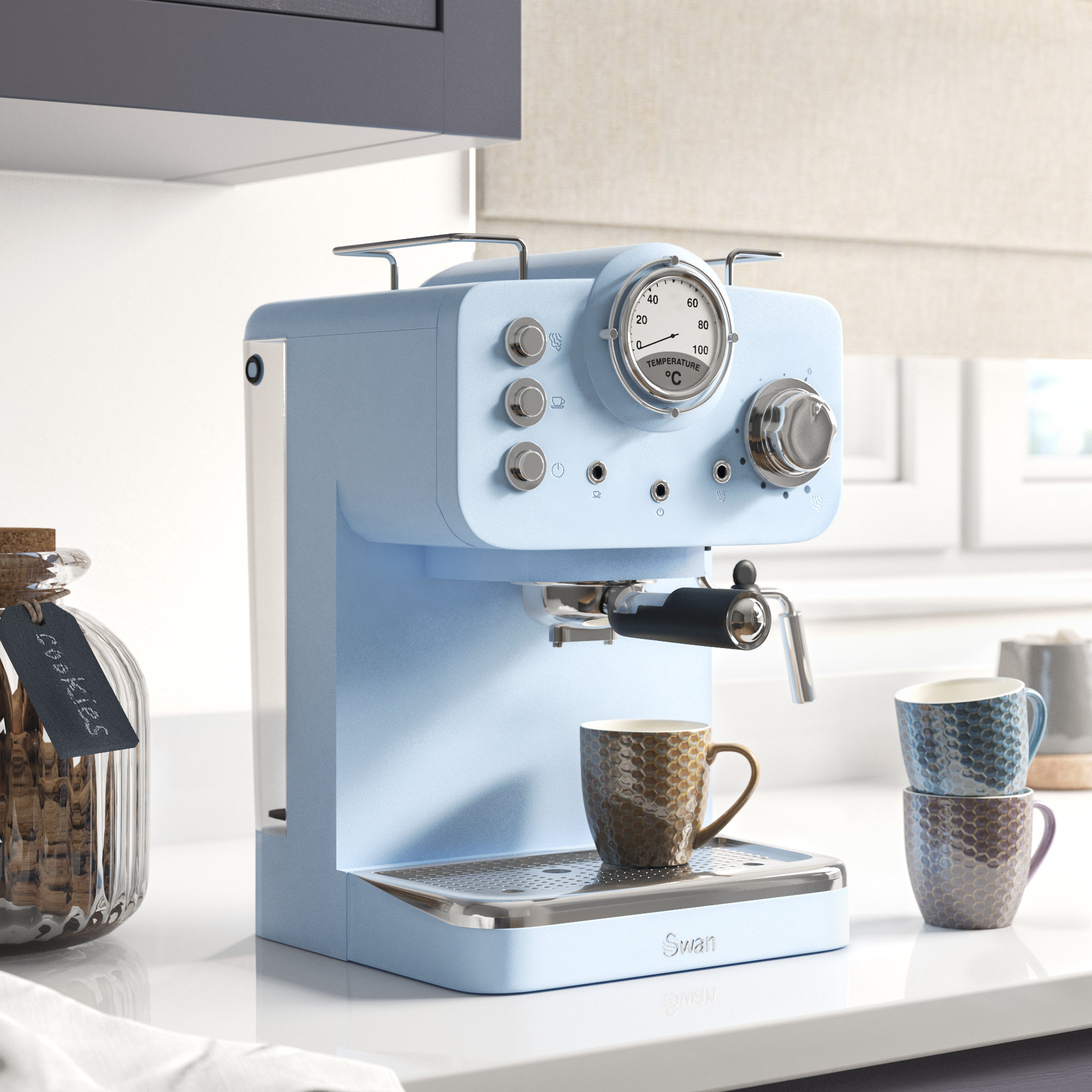 Swan Retro Espresso Coffee Machine with Milk Frother, Steam Pressure ...