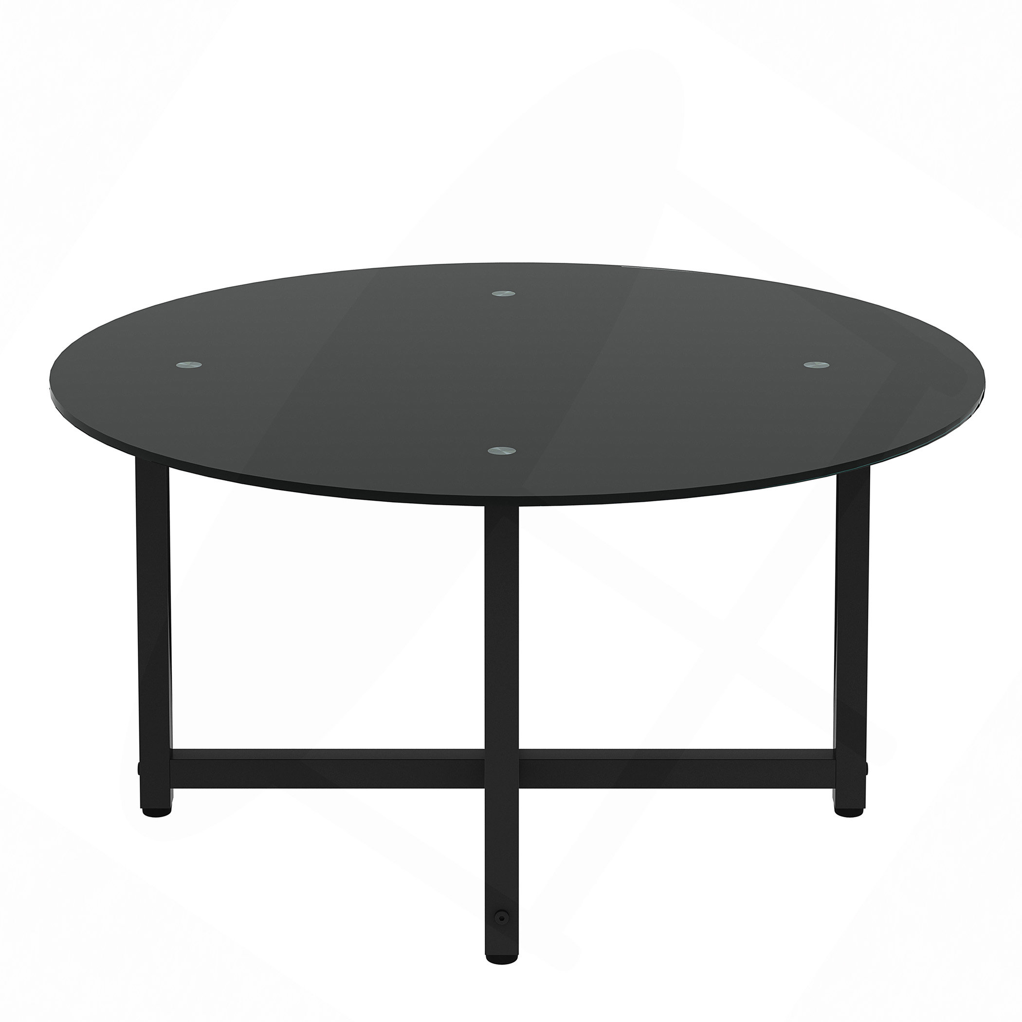 Wrought Studio™ 35.5" Round Whole Black Coffee Table, Clear Coffee ...