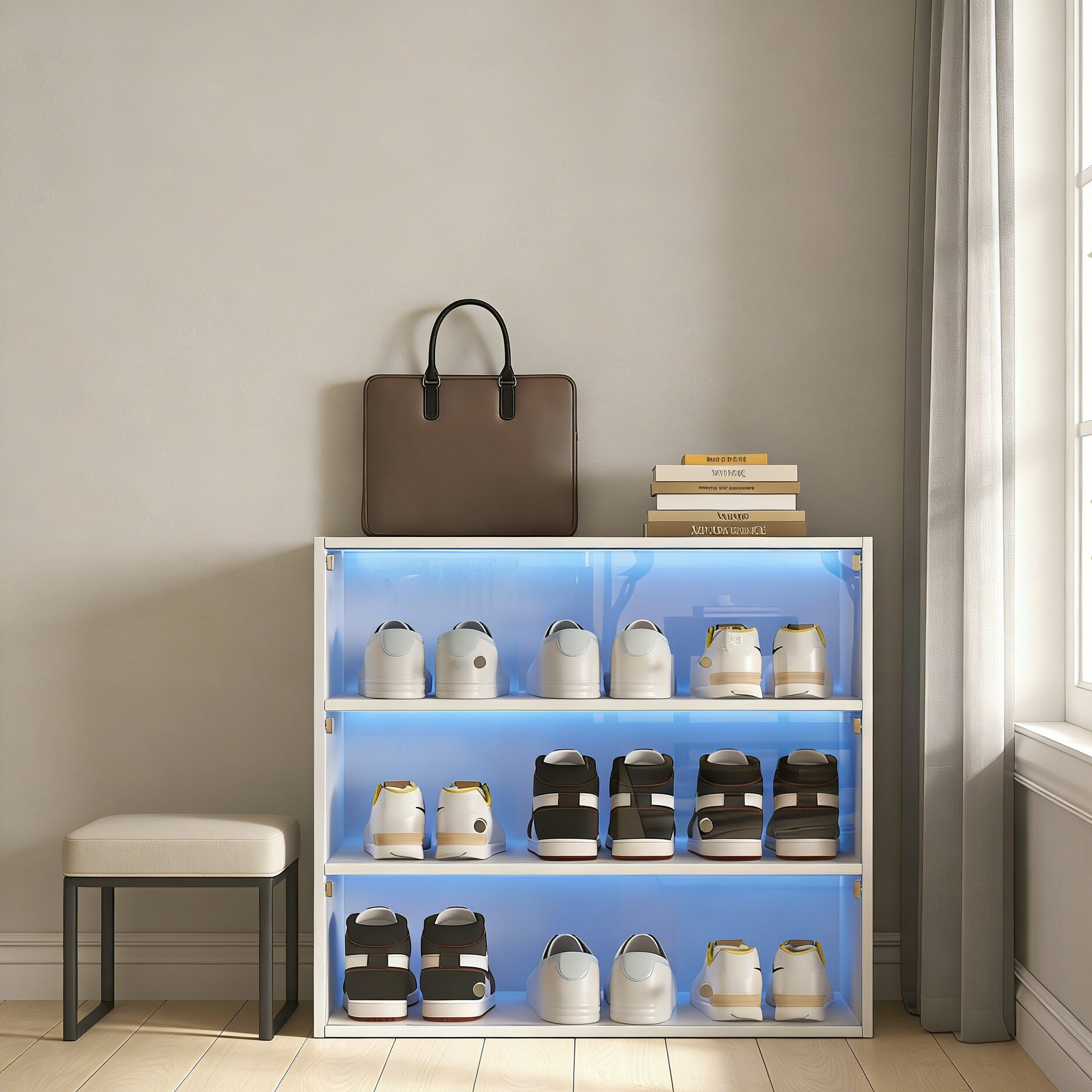 Ivy Bronx Modern Style Glass Door Shoe Box Shoe Storage Cabinet With ...