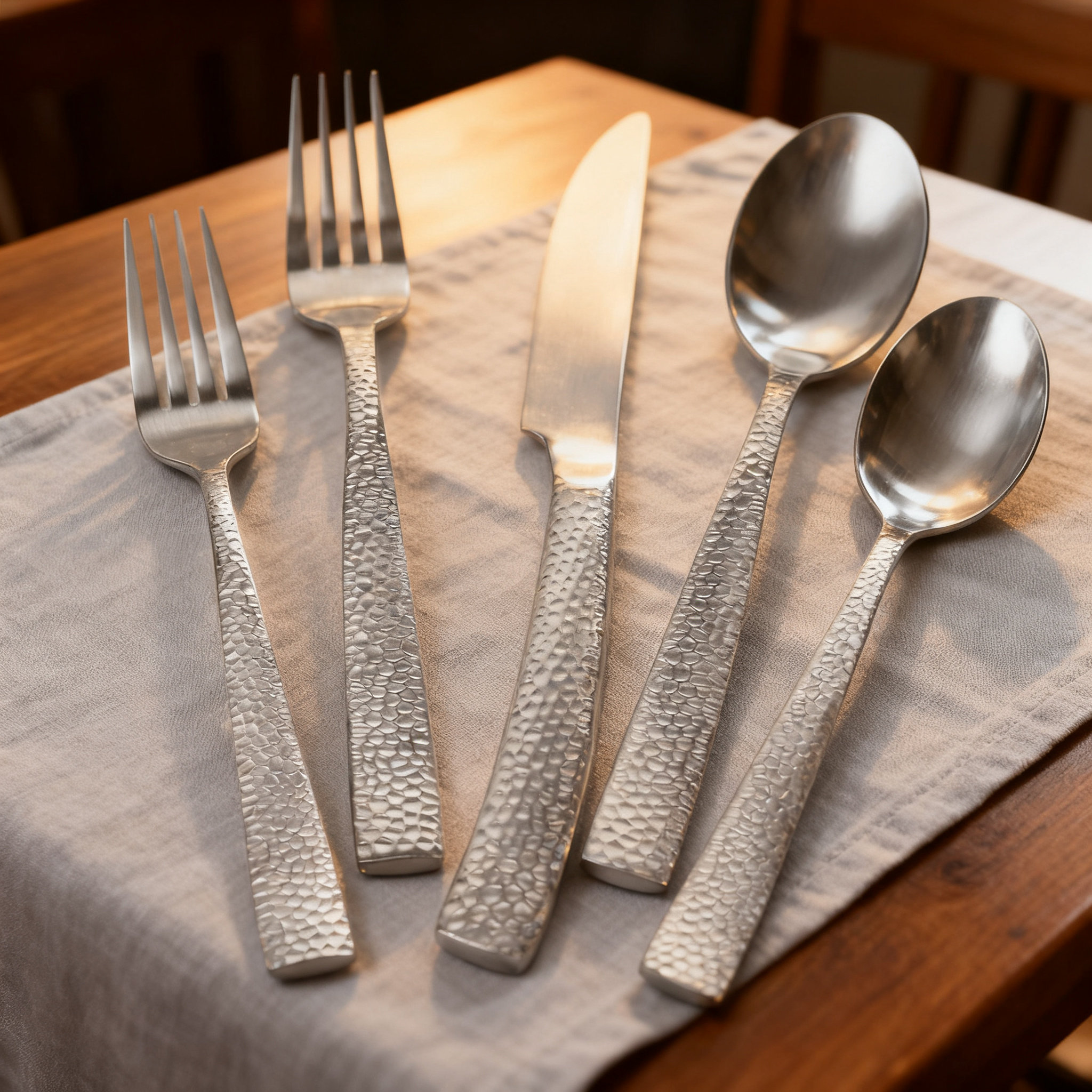 Hokku Designs 20-Piece Hammered Flatware Set Service For 4, Mirror Polished Stainless Steel ...