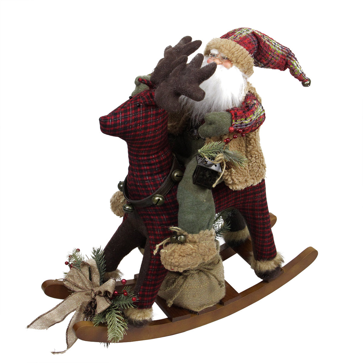 Northlight Seasonal 25" Country Rustic Santa Claus on Plaid Rocking ...