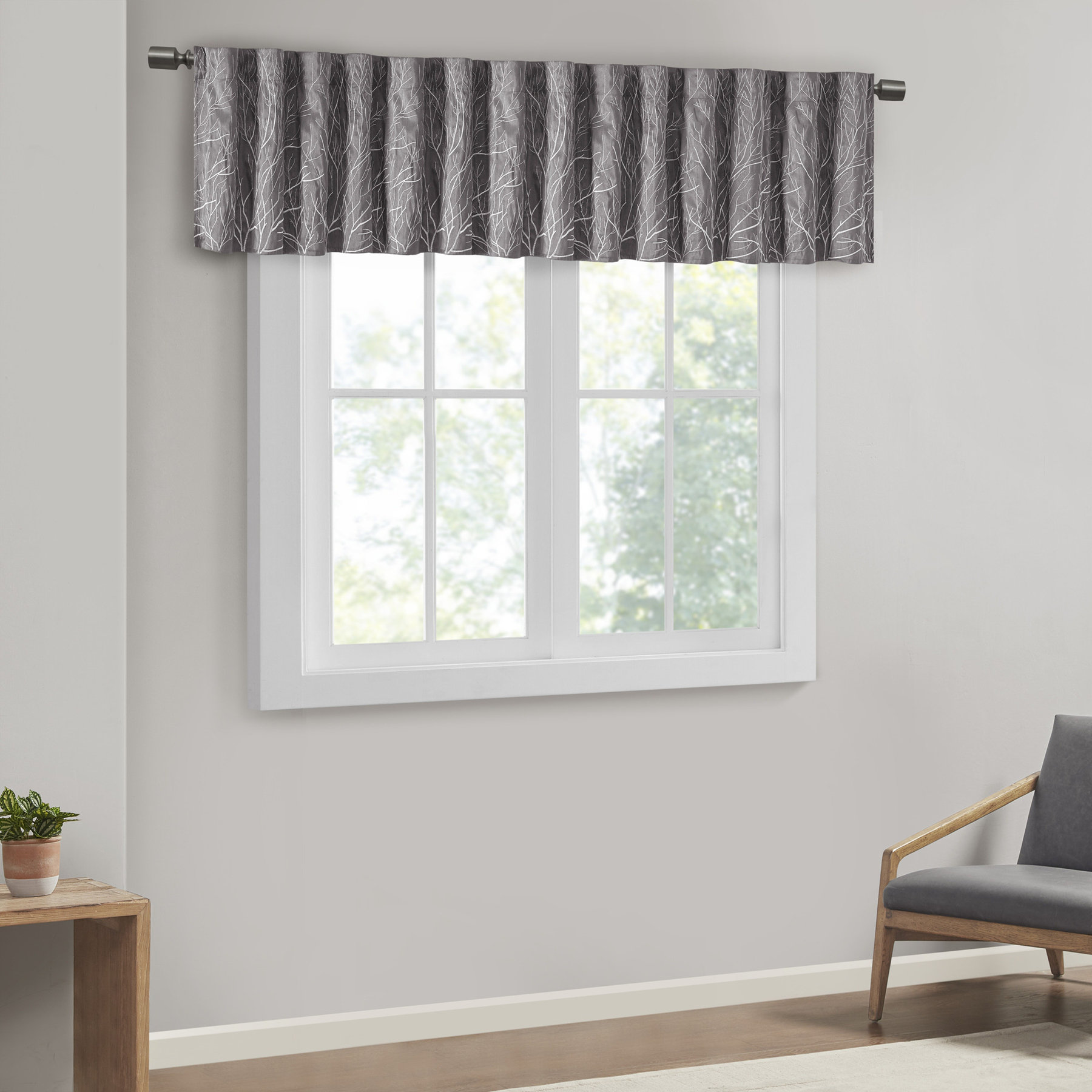 Lark Manor™ Faux Silk Embroidered Window Valance Grey 50x18" | Wayfair