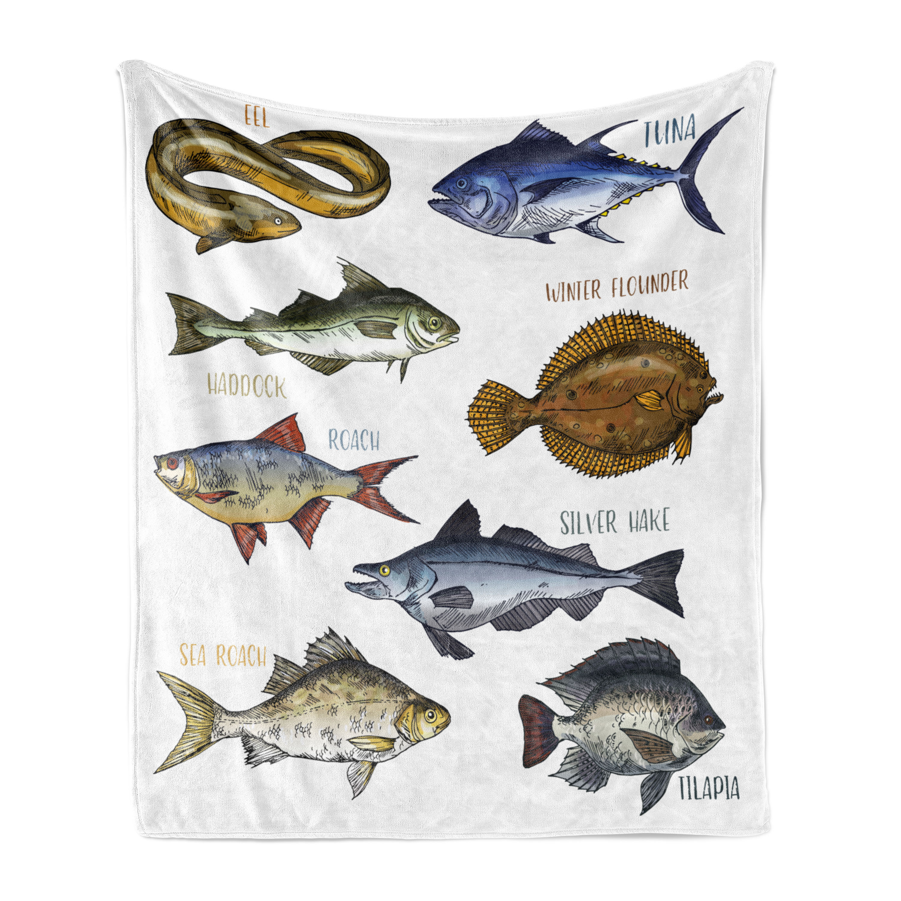 Ambesonne Fishing Theme Fleece Throw Blanket Fishes and Names Info ...