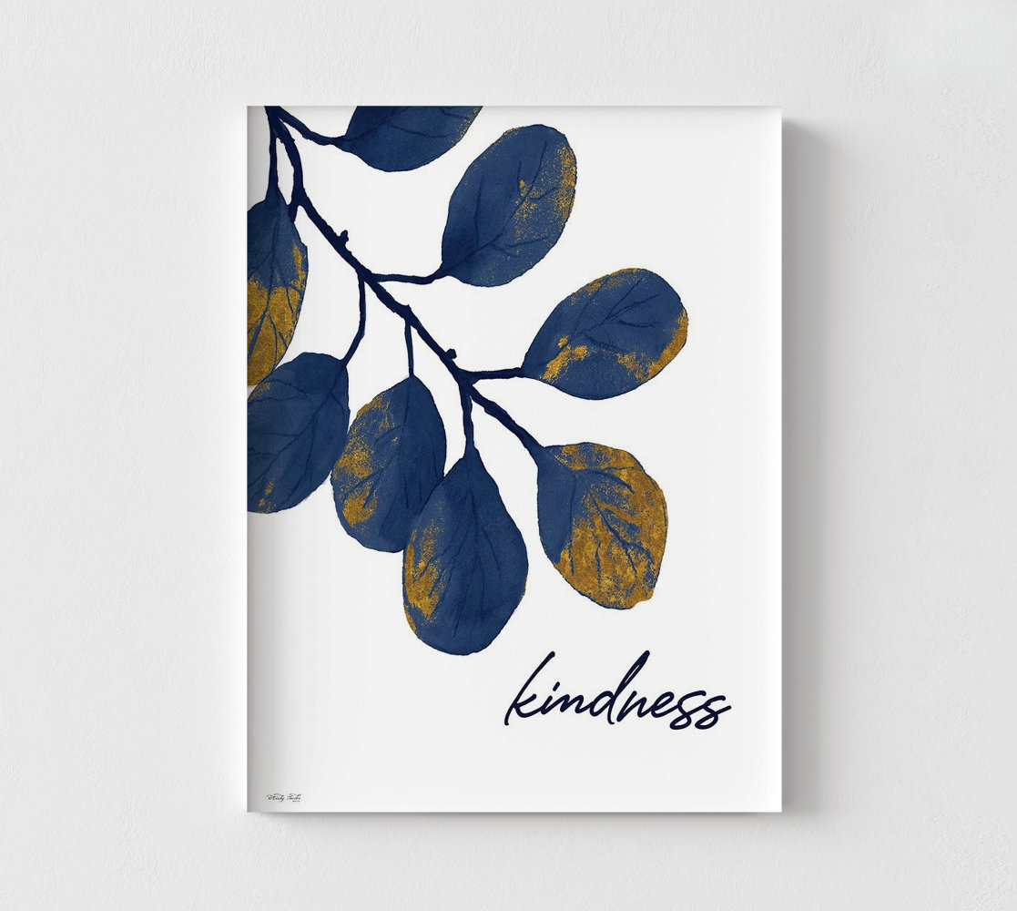 WeFrameArt Kindness Navy Gold Leaves, Golden Nature Wall Decor, Navy ...