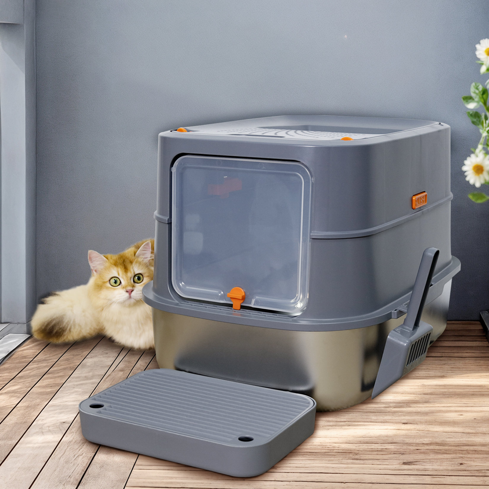 UNHO Cat Litter Box Litter Box Enclosure with Scoop | Wayfair.co.uk
