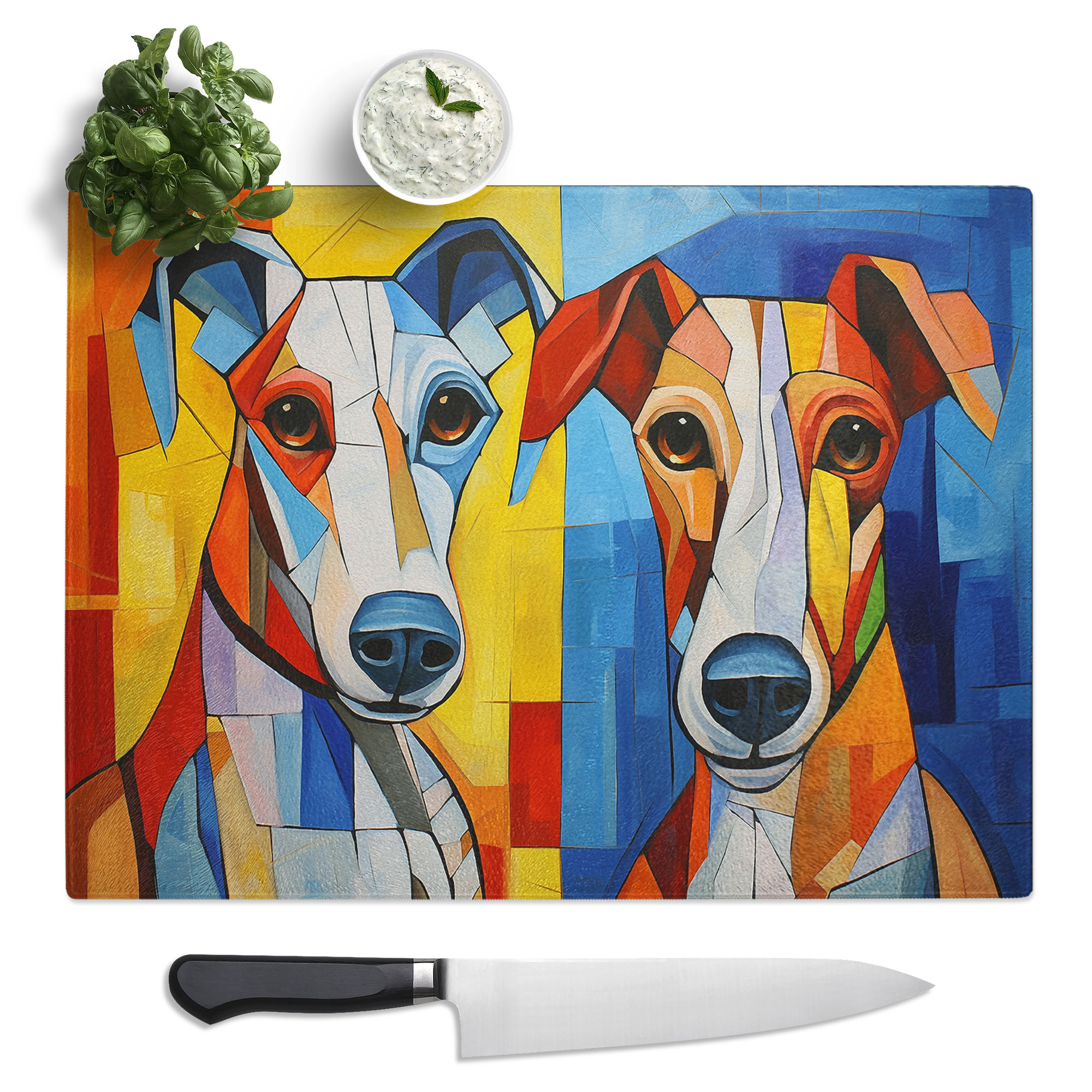 Metro Lane Whippet Cubism Glass Chopping Board | Wayfair.co.uk