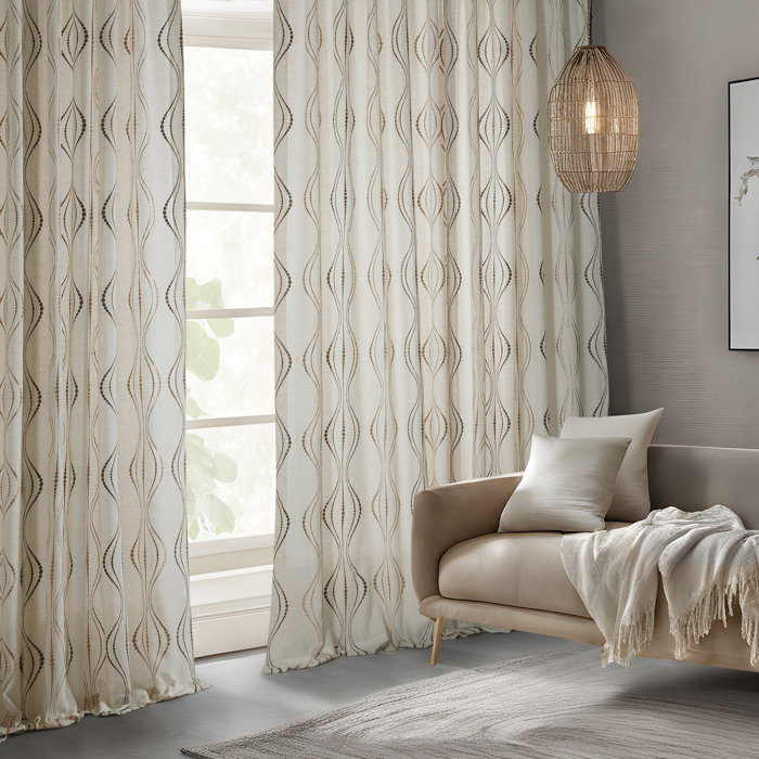 House of Hampton® Alefiyah Embroidered Faux Linen Sheer Curtains for ...