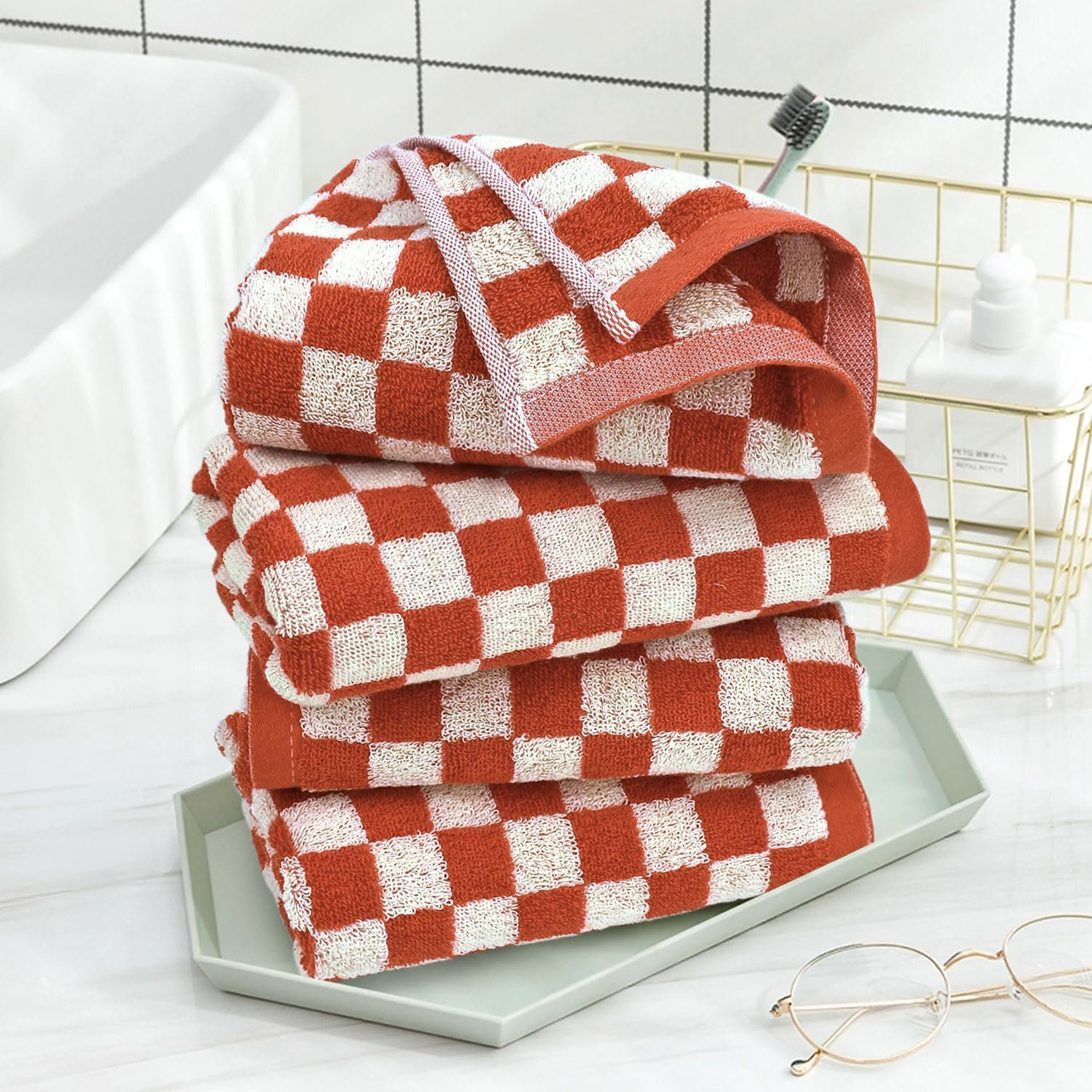 Ebern Designs 4 Pieces, Bathroom Decorative Square Hand Towel Set, 35 x ...